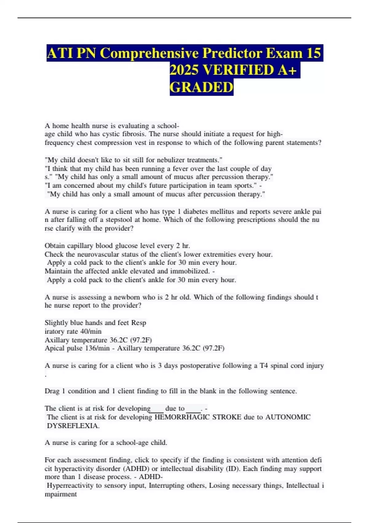 ATI PN Comprehensive Predictor Exam 15 2025 VERIFIED A+ GRADED - ATI PN ...