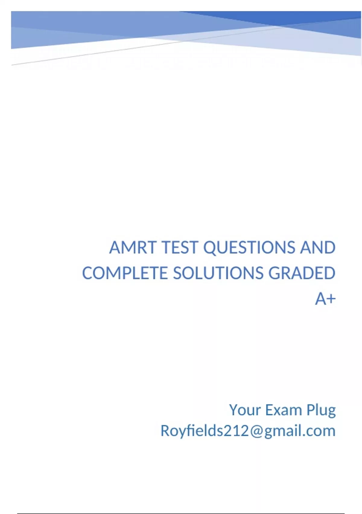 AMRT test Questions and Complete Solutions Graded A+ - AMRT - Stuvia US