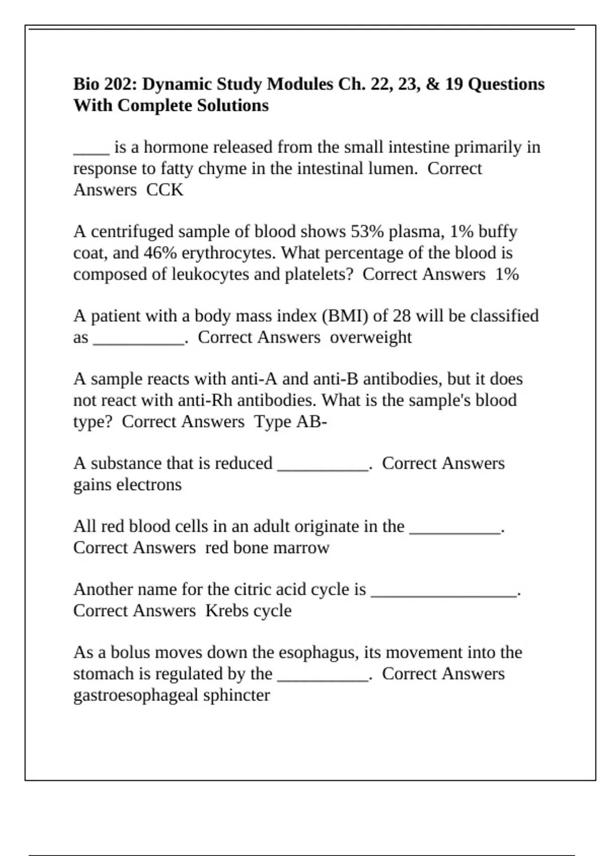 Bio 202: Dynamic Study Modules Ch. 22, 23, & 19 Questions With Complete ...