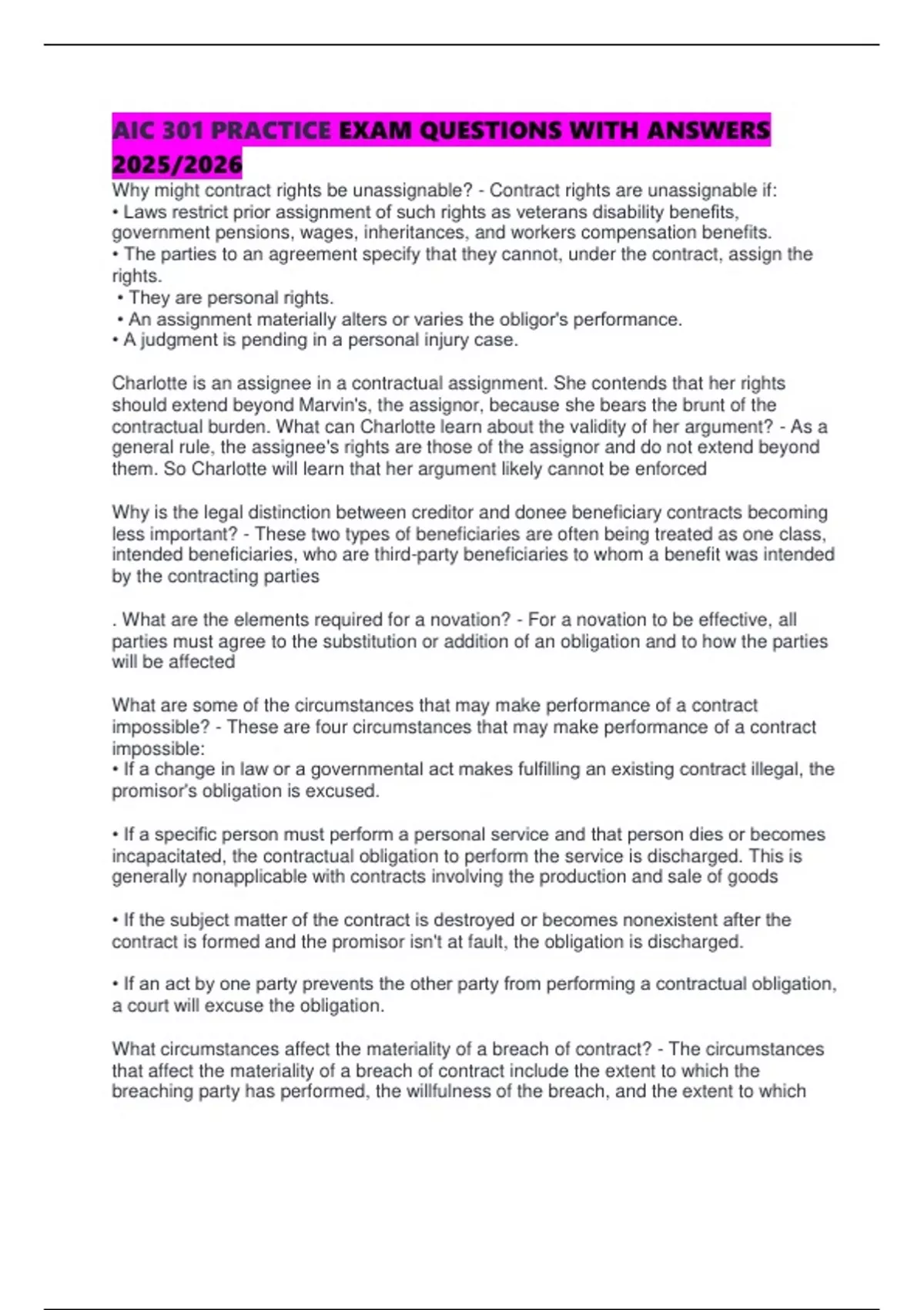 AIC 301 PRACTICE EXAM QUESTIONS WITH ANSWERS 2025/2026 - AIC 301 ...