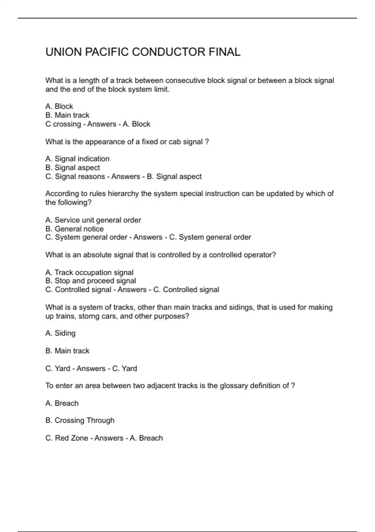 UNION PACIFIC CONDUCTOR FINAL - UNION PACIFIC - Stuvia US