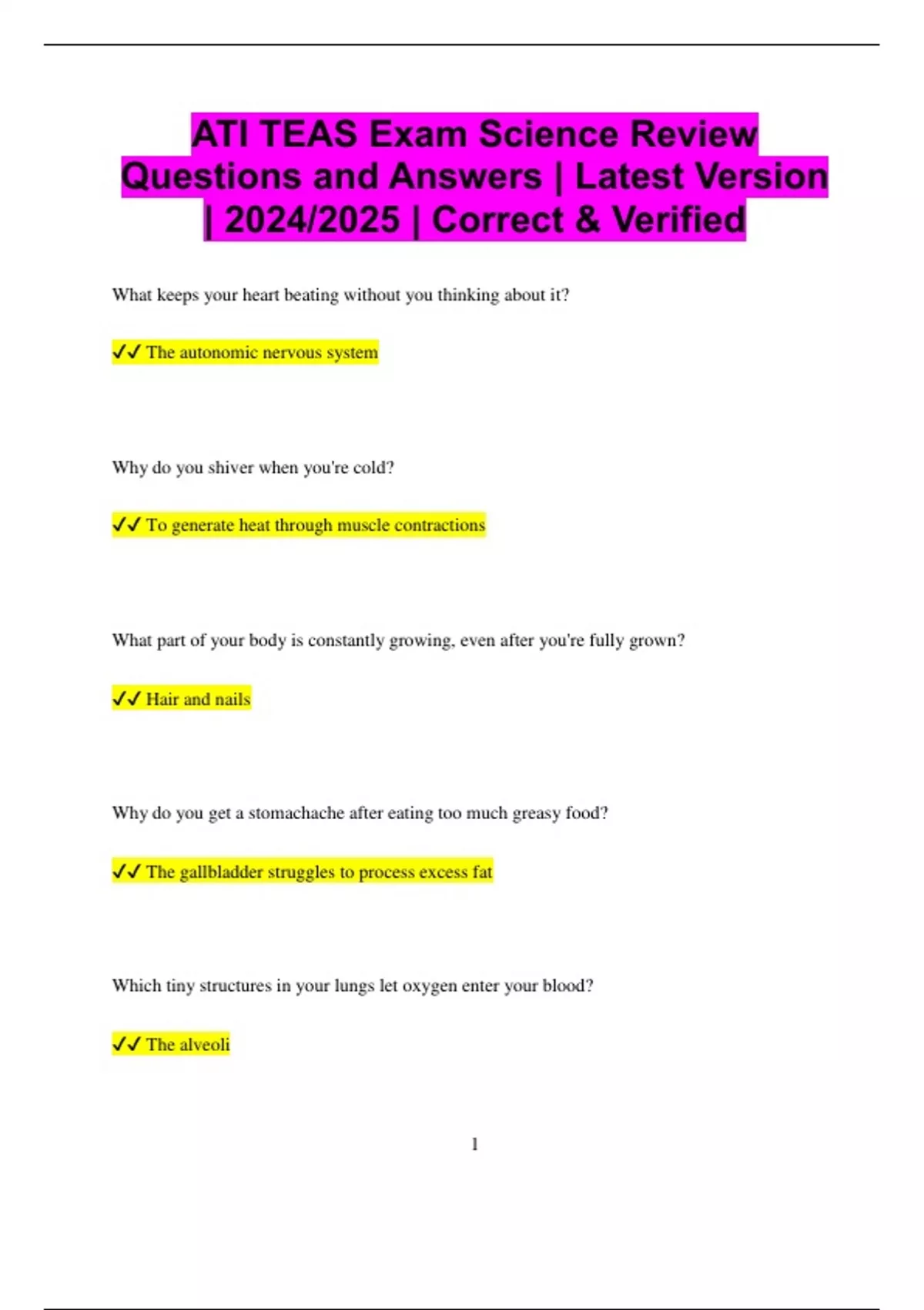 ATI TEAS Exam Science Review Questions and Answers | Latest Version ...