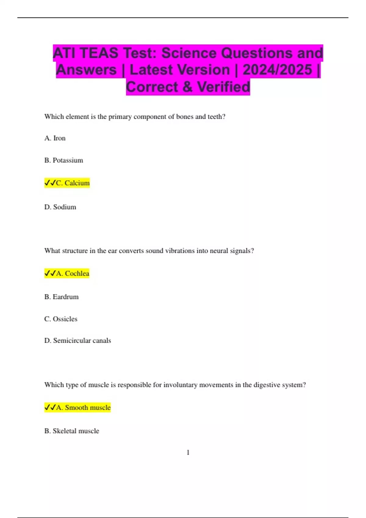 ATI TEAS Test: Science Questions and Answers | Latest Version | 2024/ ...