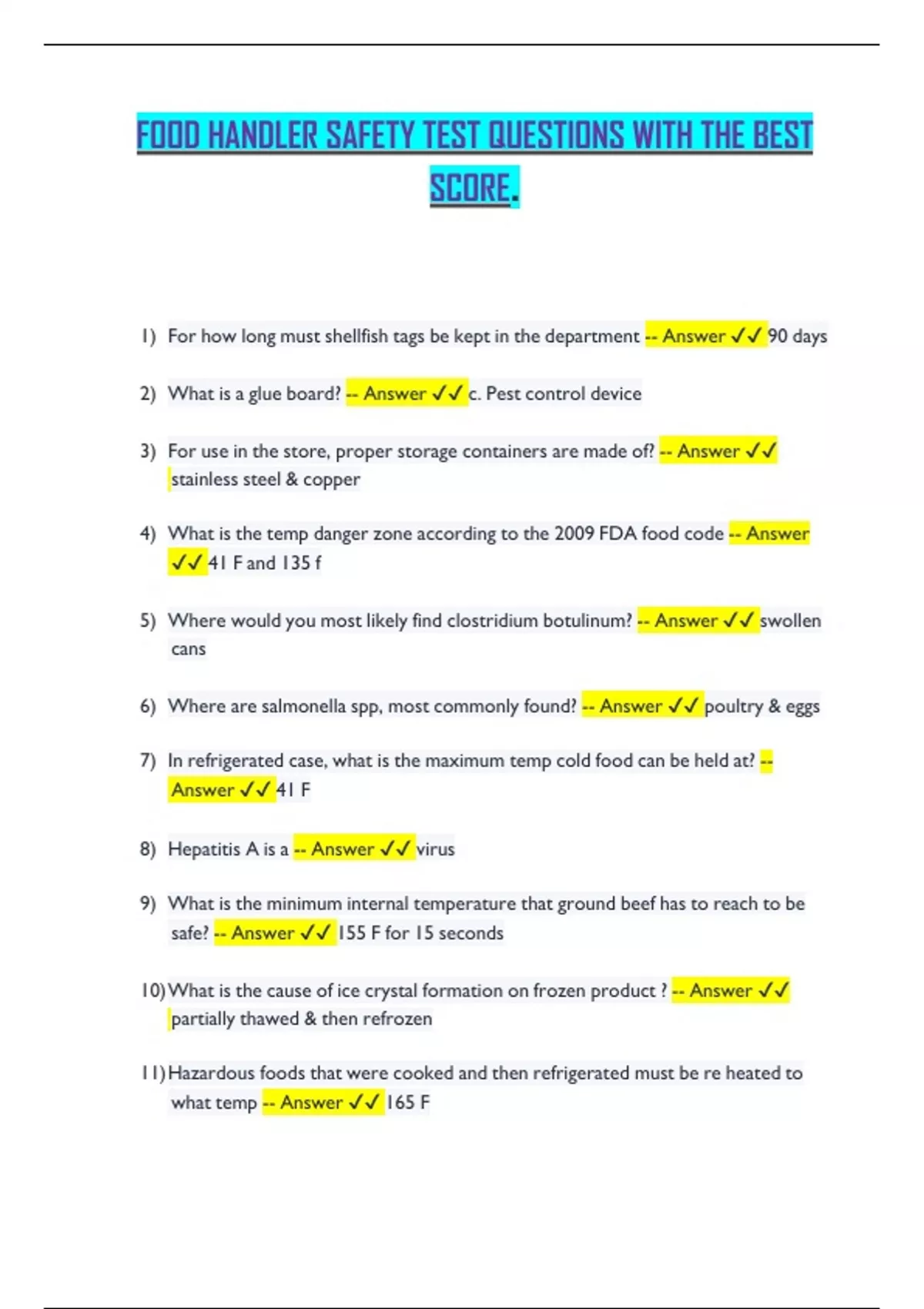 SERVSAFE FOOD HANDLER BUNDLED EXAMS 2025 - Stuvia US