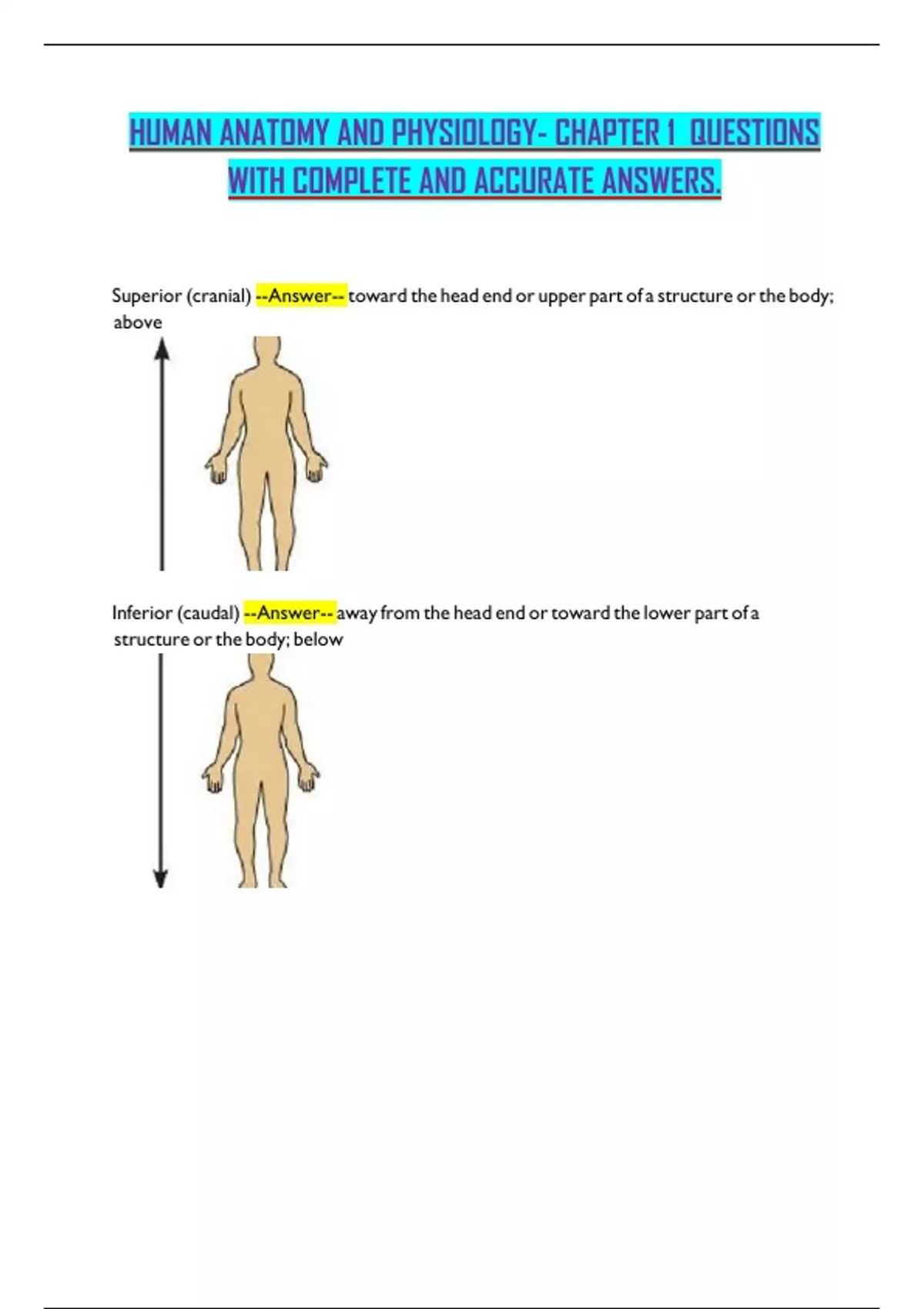 HUMAN ANATOMY AND PHYSIOLOGY- CHAPTER 1 QUESTIONS WITH COMPLETE AND ...