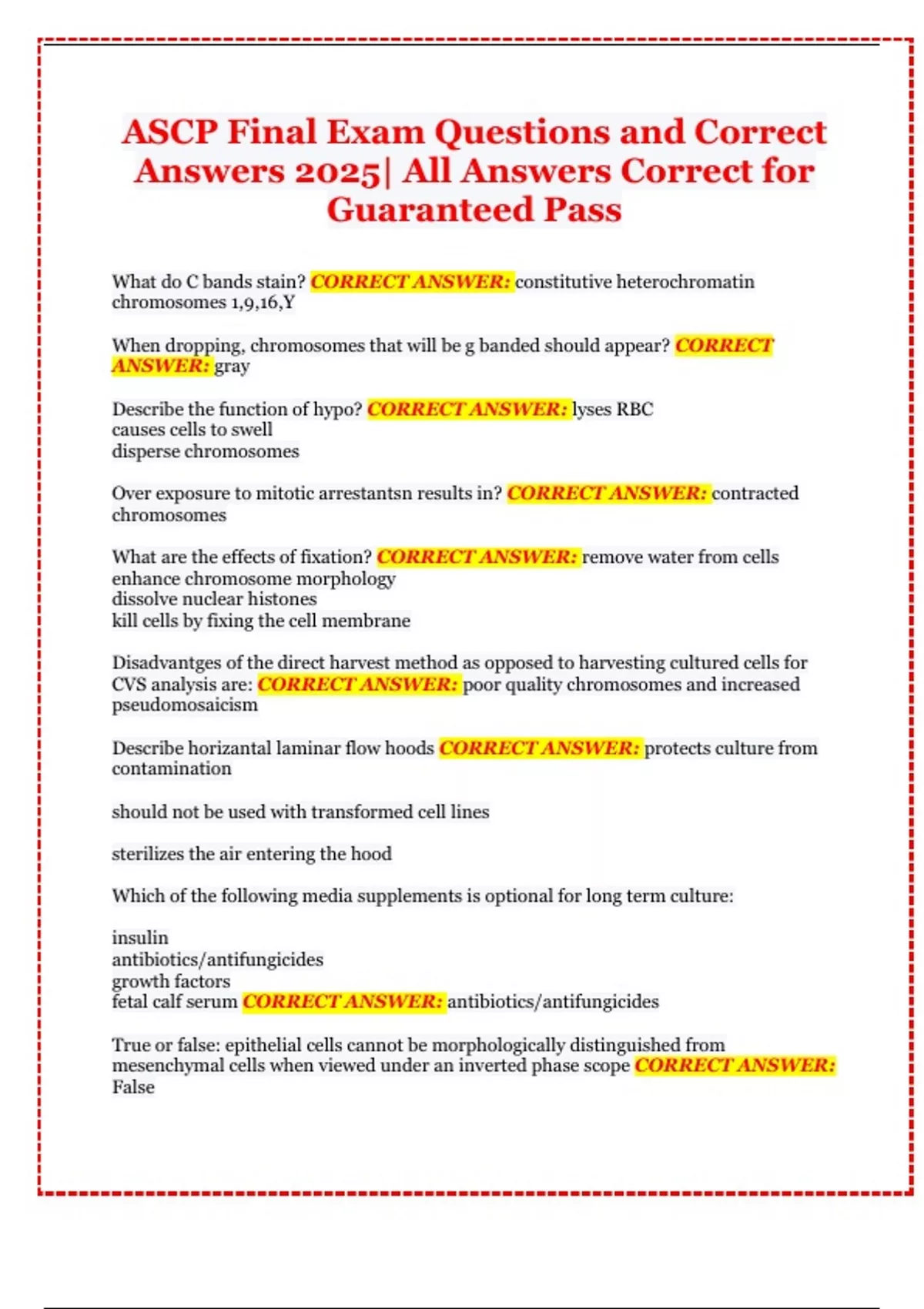 ASCP Final Exam Questions and Correct Answers 2025| All Answers Correct ...