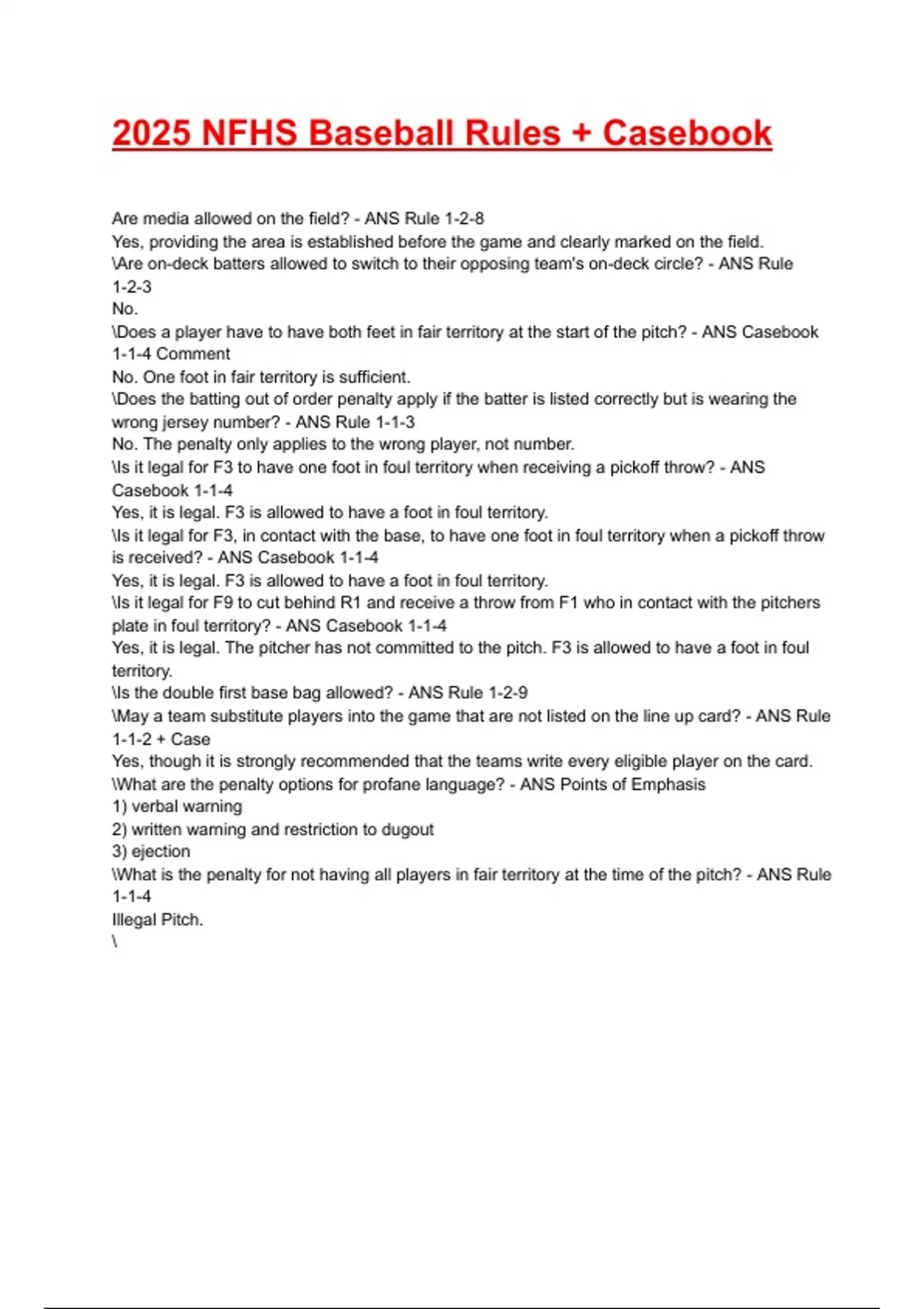 2025 NFHS Baseball Rules + Casebook Exam Questions With Completed & Verified Solutions. - NFHS ...