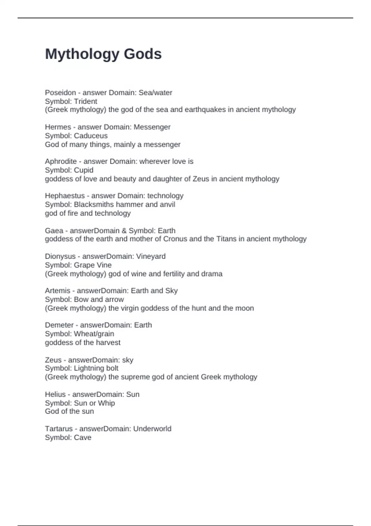 Mythology Gods Questions and Answers 100% Correct - Mythology - Stuvia US