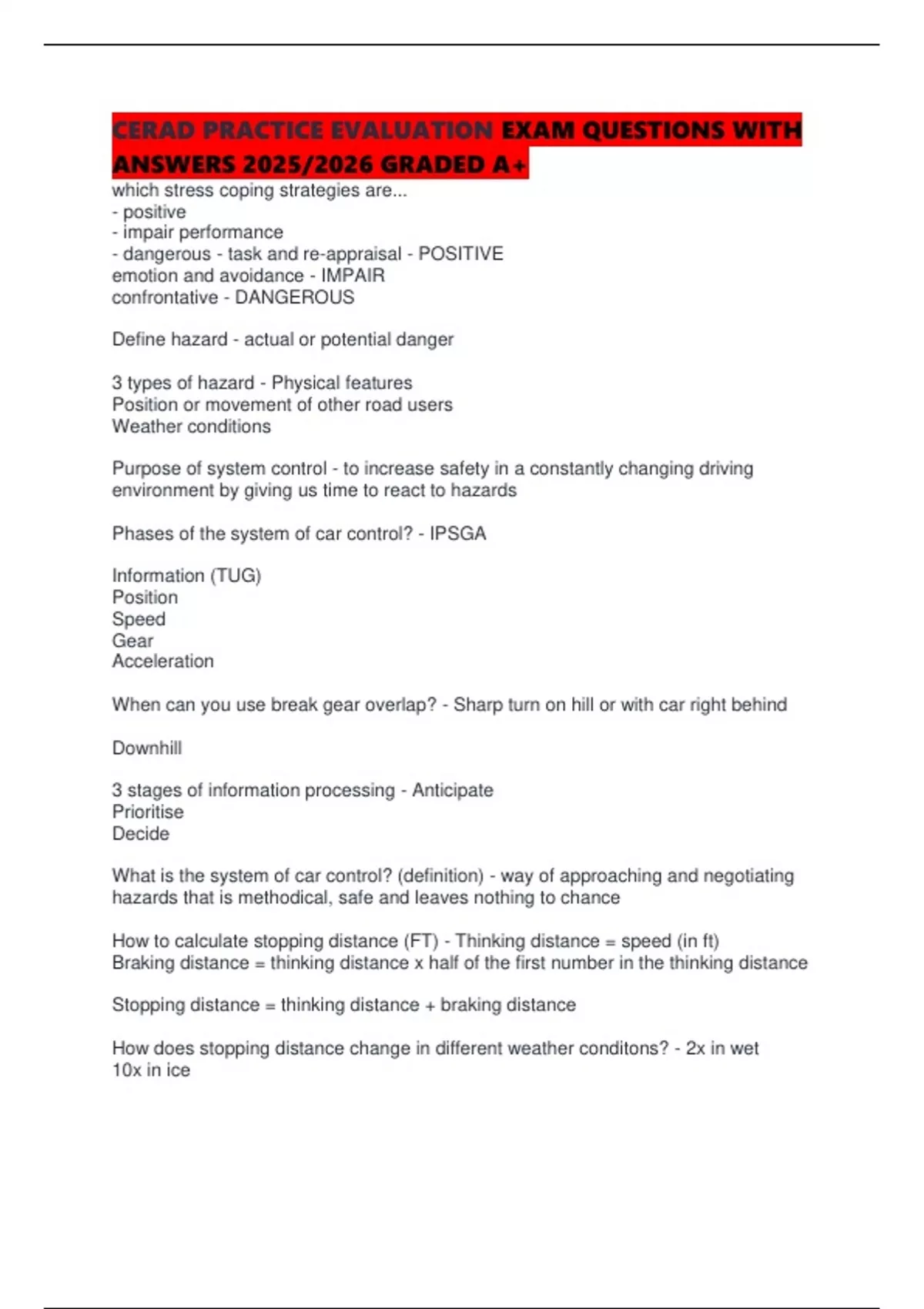 CERAD PRACTICE EVALUATION EXAM QUESTIONS WITH ANSWERS 2025/2026 GRADED ...