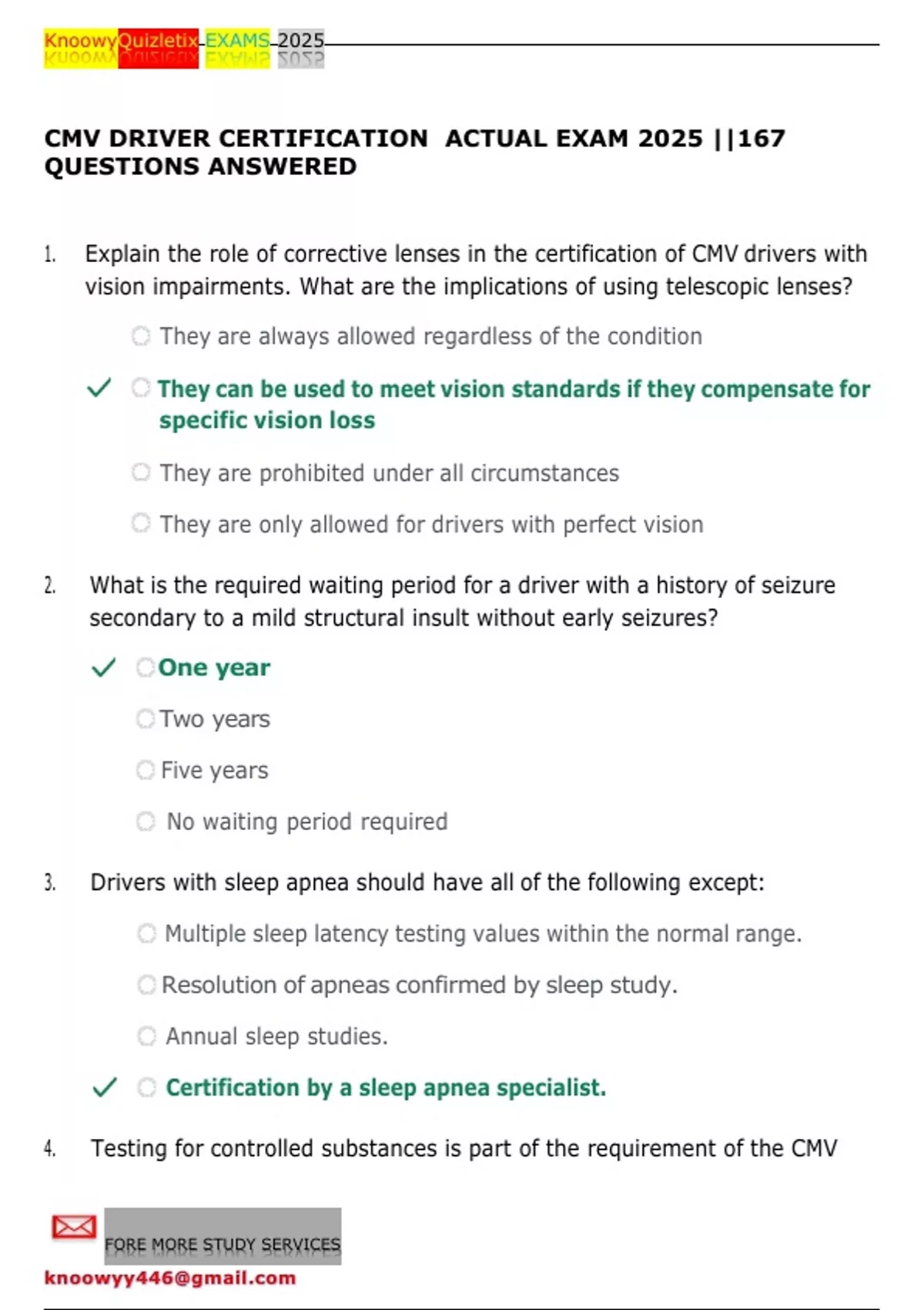 CMV DRIVER CERTIFICATION ACTUAL EXAM 2025 ||167 QUESTIONS ANSWERED ...