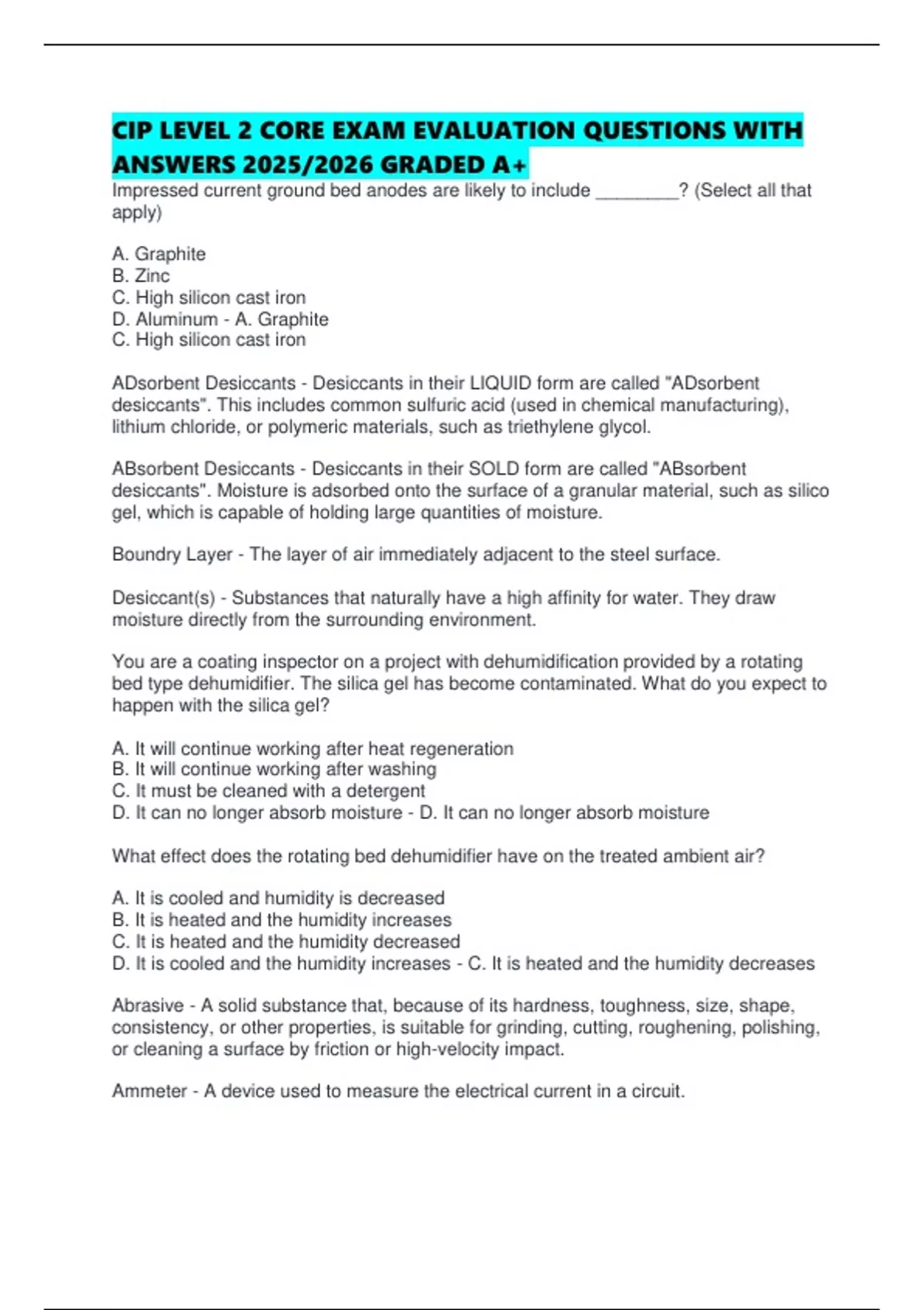 CIP LEVEL 2 CORE EXAM EVALUATION QUESTIONS WITH ANSWERS 2025/2026 GRADED A+ - CIP LEVEL 2 NACE ...