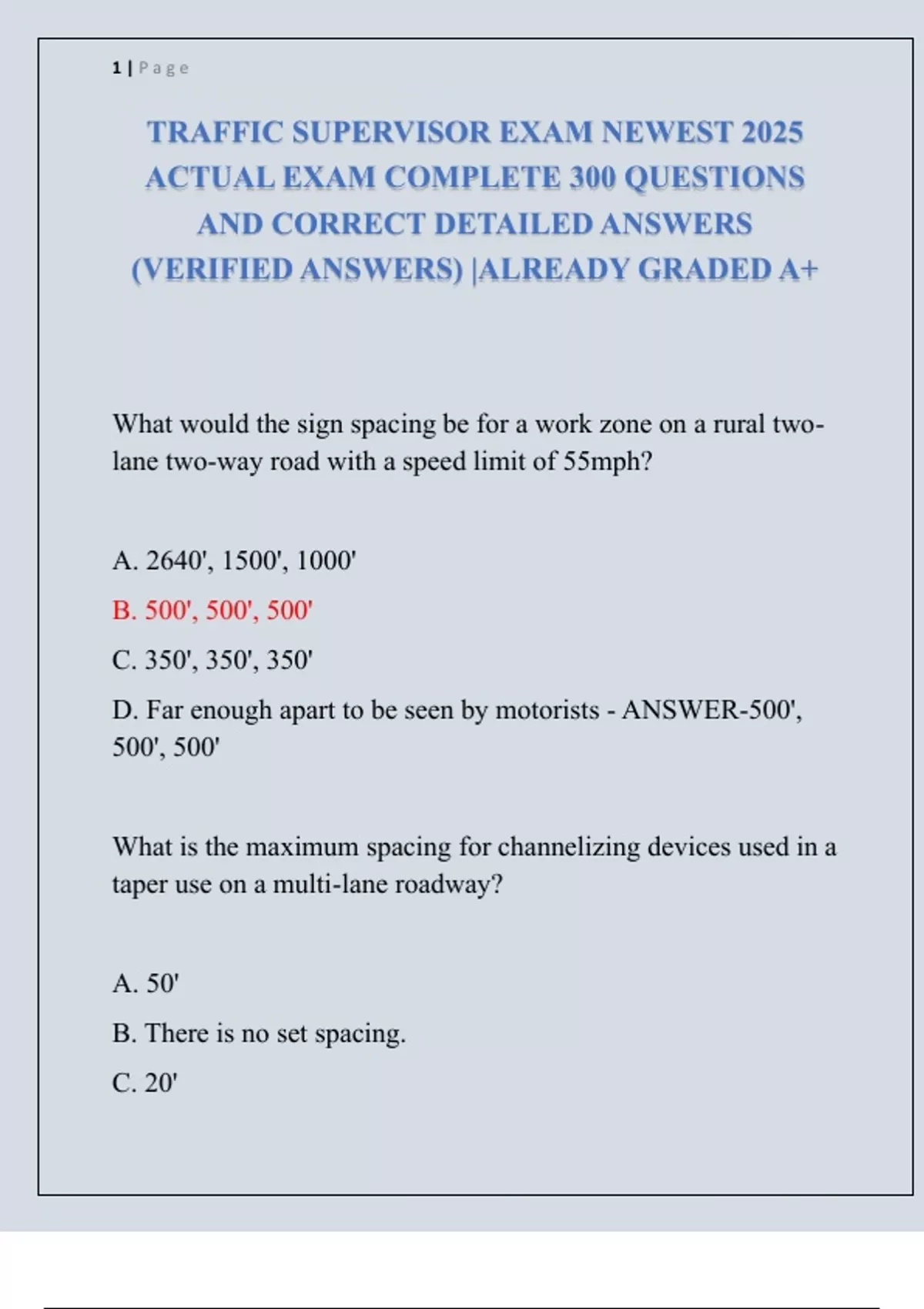 Traffic Supervisor Exam Newest 2025 Actual Exam Complete 300 Questions And Correct Detailed