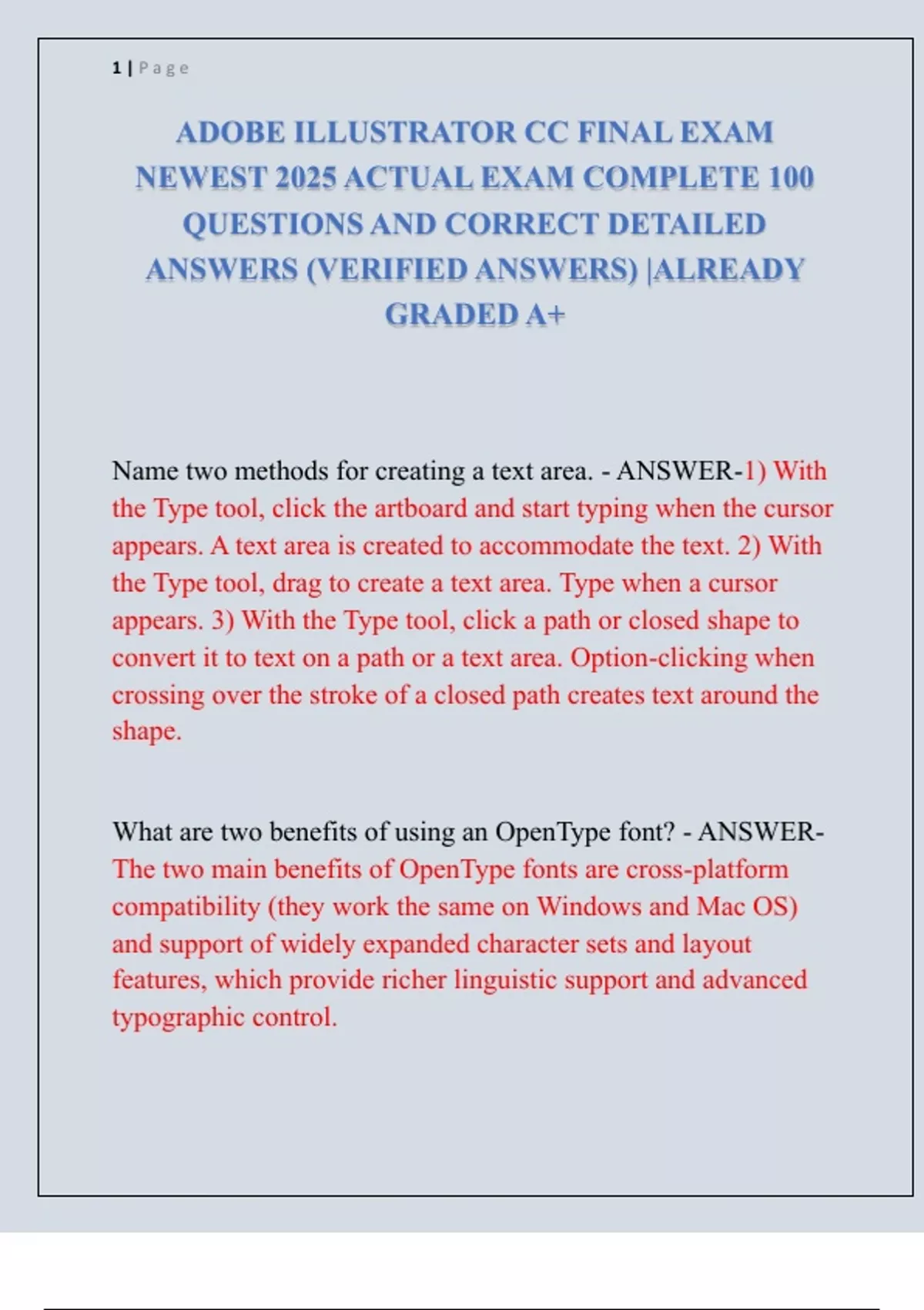 ADOBE ILLUSTRATOR CC FINAL EXAM NEWEST 2025 ACTUAL EXAM COMPLETE 100 QUESTIONS AND CORRECT ...