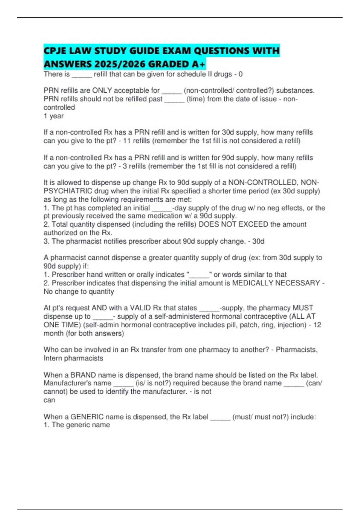 CPJE LAW STUDY GUIDE EXAM QUESTIONS WITH ANSWERS 2025/2026 GRADED A+ ...