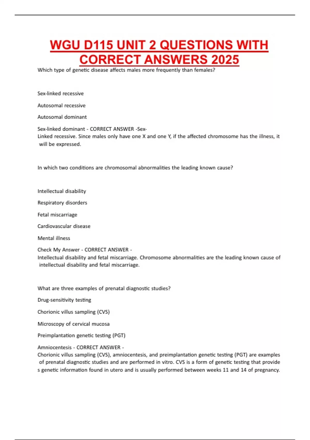WGU D115 UNIT 2 QUESTIONS WITH CORRECT ANSWERS 2025 - WGU d115 - Stuvia US