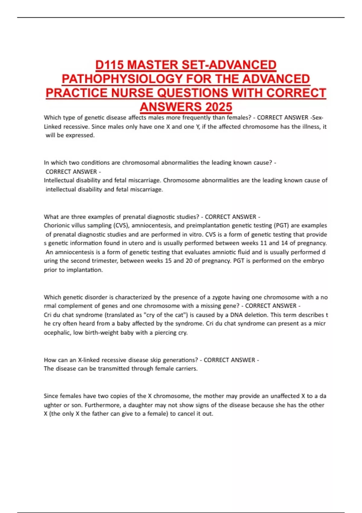 D115 MASTER SET-ADVANCED PATHOPHYSIOLOGY FOR THE ADVANCED PRACTICE ...