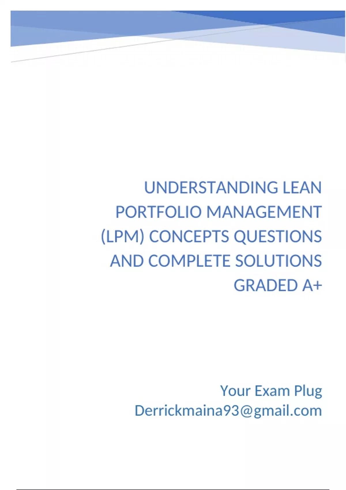 Understanding Lean Portfolio Management (LPM) Concepts Questions and Complete Solutions Graded ...