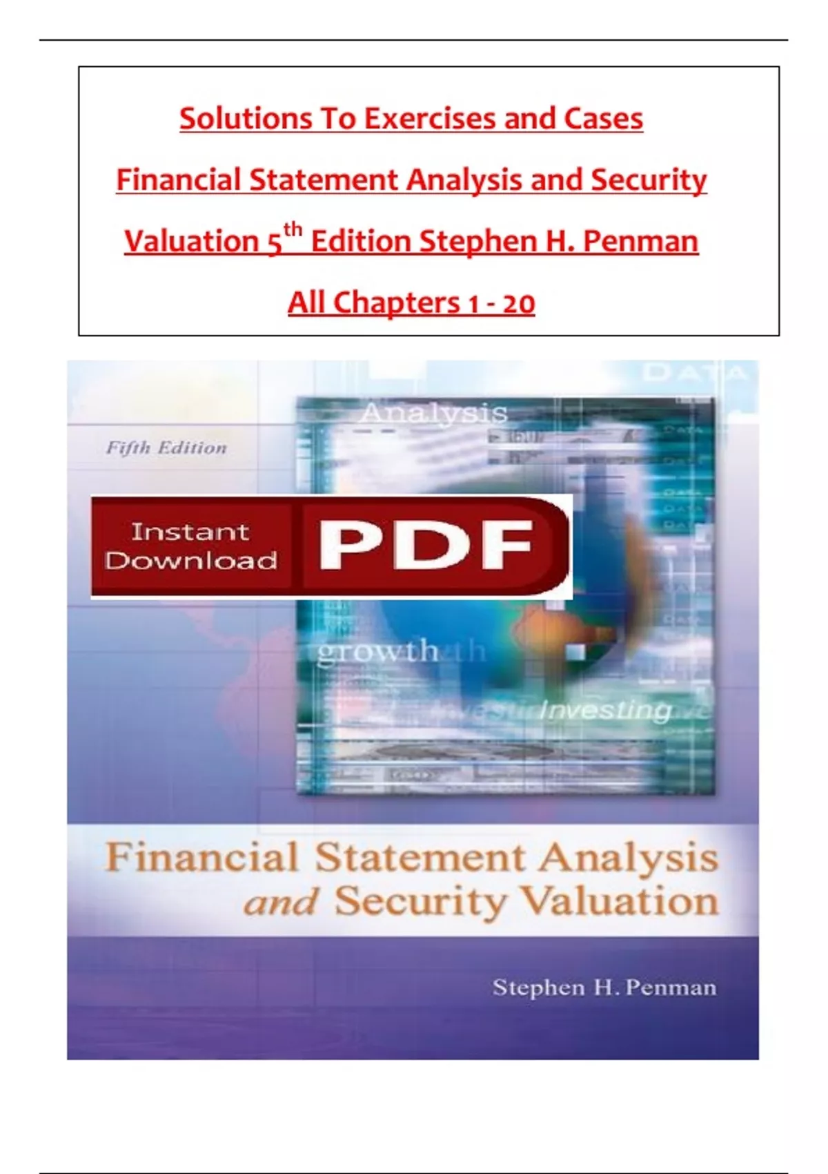 Solution Manual For Financial Statement Analysis And Security Valuation 5th Edition By Penman ...