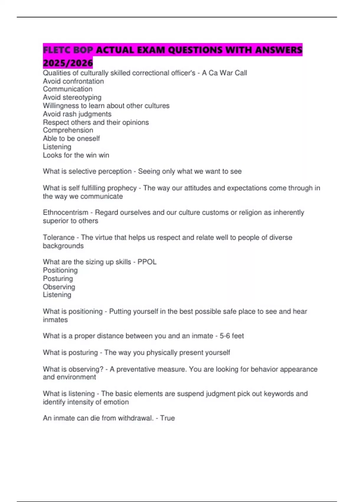 FLETC BOP ACTUAL EXAM QUESTIONS WITH ANSWERS 2025/2026 - FLETC BOP ...