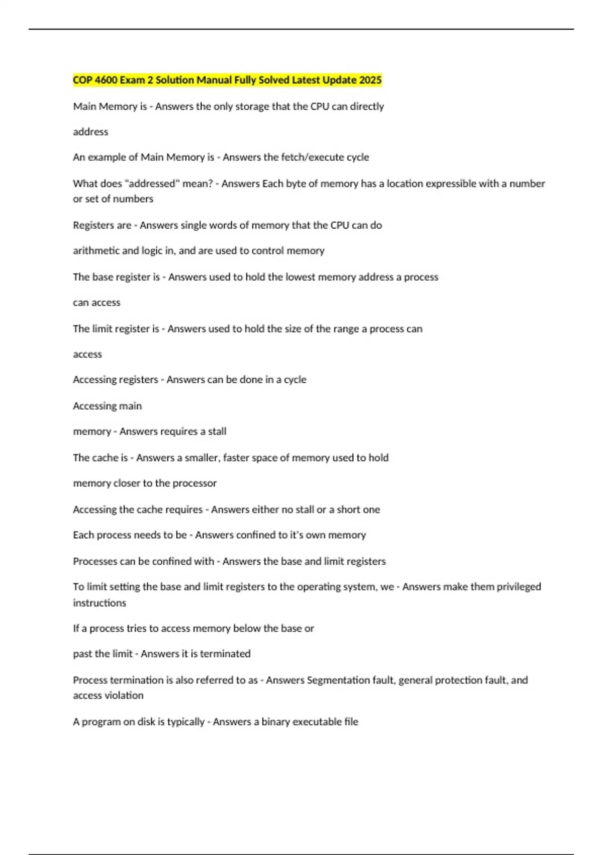 COP 4600 Exam 2 Solution Manual Fully Solved Latest Update 2025 - COP ...