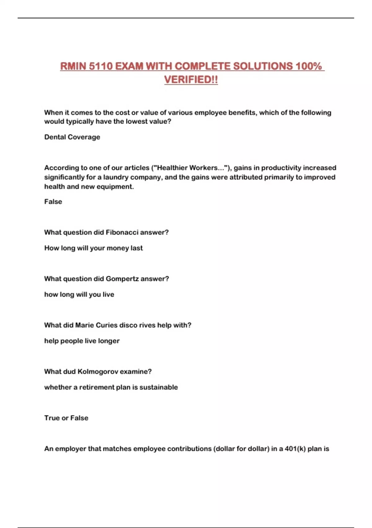 RMIN 5110 EXAM WITH COMPLETE SOLUTIONS 100% VERIFIED!! - RMIN 5110 - Stuvia US