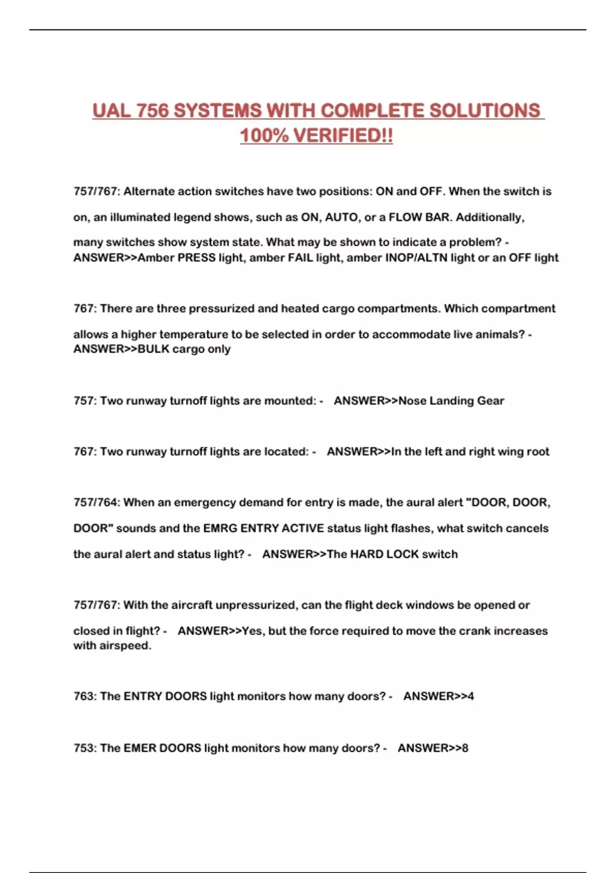 UAL 756 SYSTEMS WITH COMPLETE SOLUTIONS 100% VERIFIED!! - UAL 756 SYSTEMS - Stuvia US