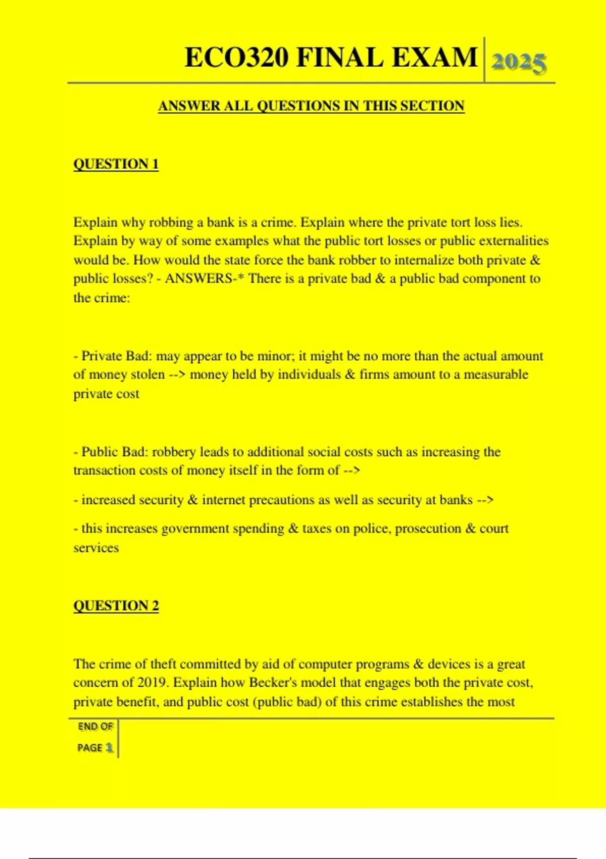 ECO320 FINAL EXAM QUESTIONS AND ANSWERS 2025 - ECO320 - Stuvia US