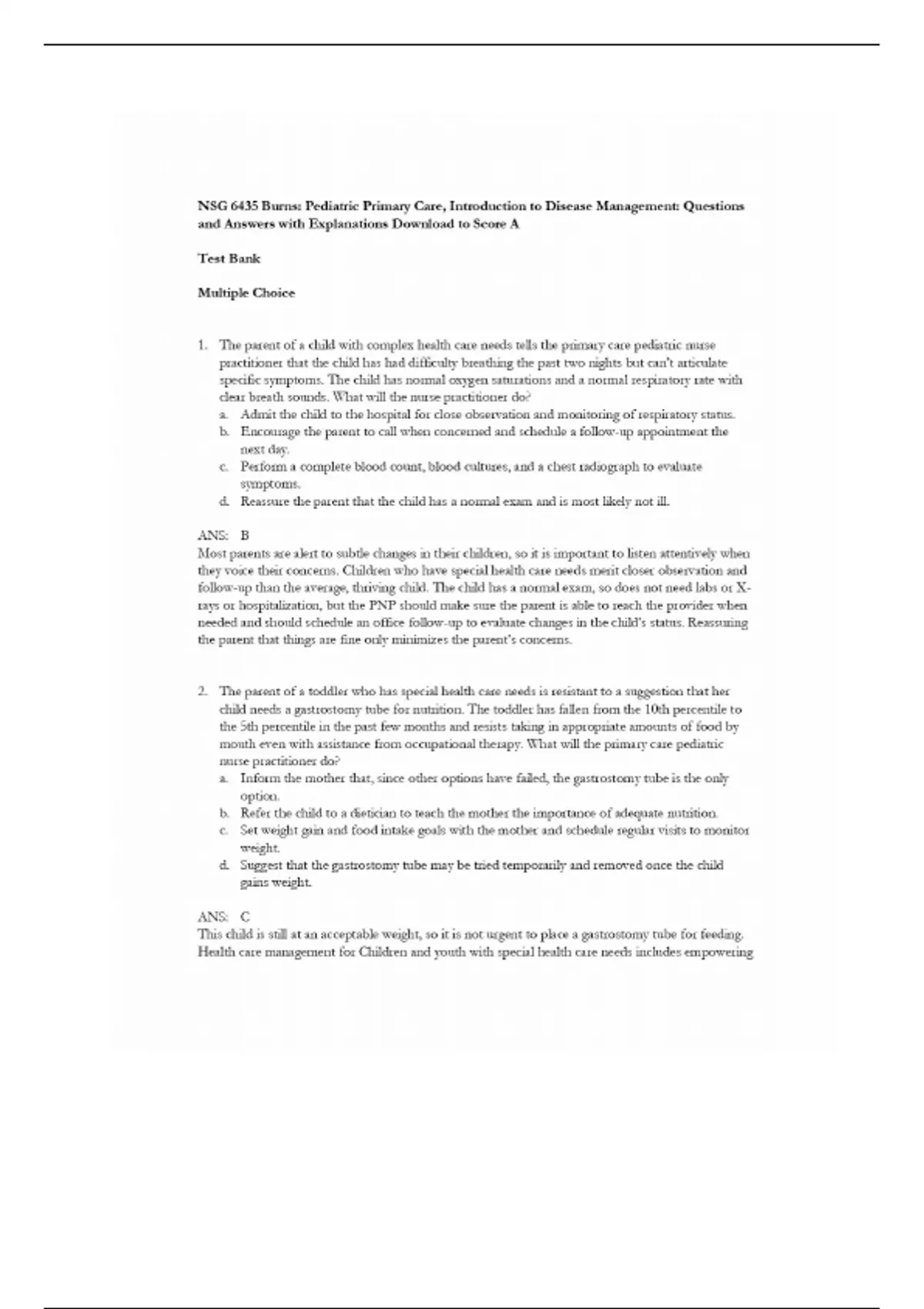 NSG 6435 Burns Pediatric Primary Care, Introduction to Disease Management Questions and Answers ...