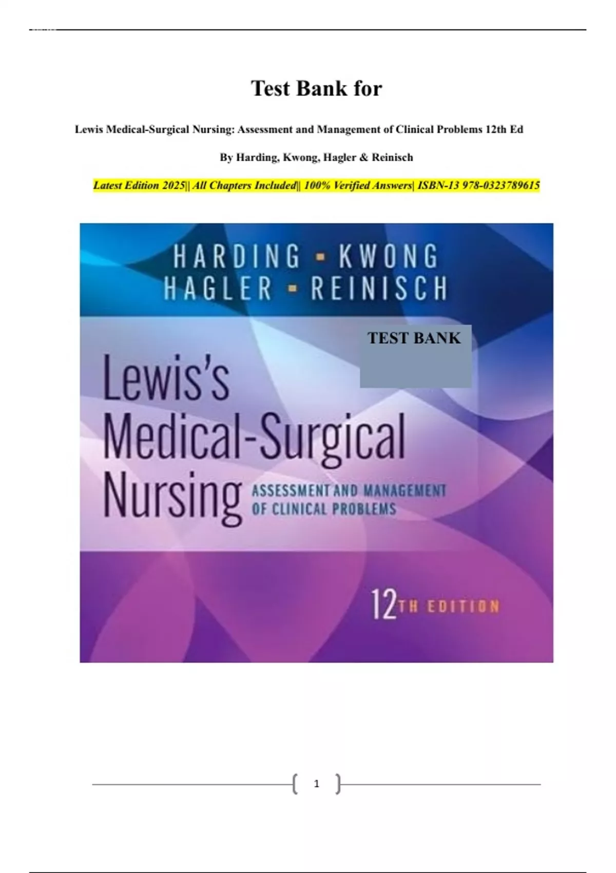 Test Bank for Lewis Medical-Surgical Nursing: Assessment and Management ...