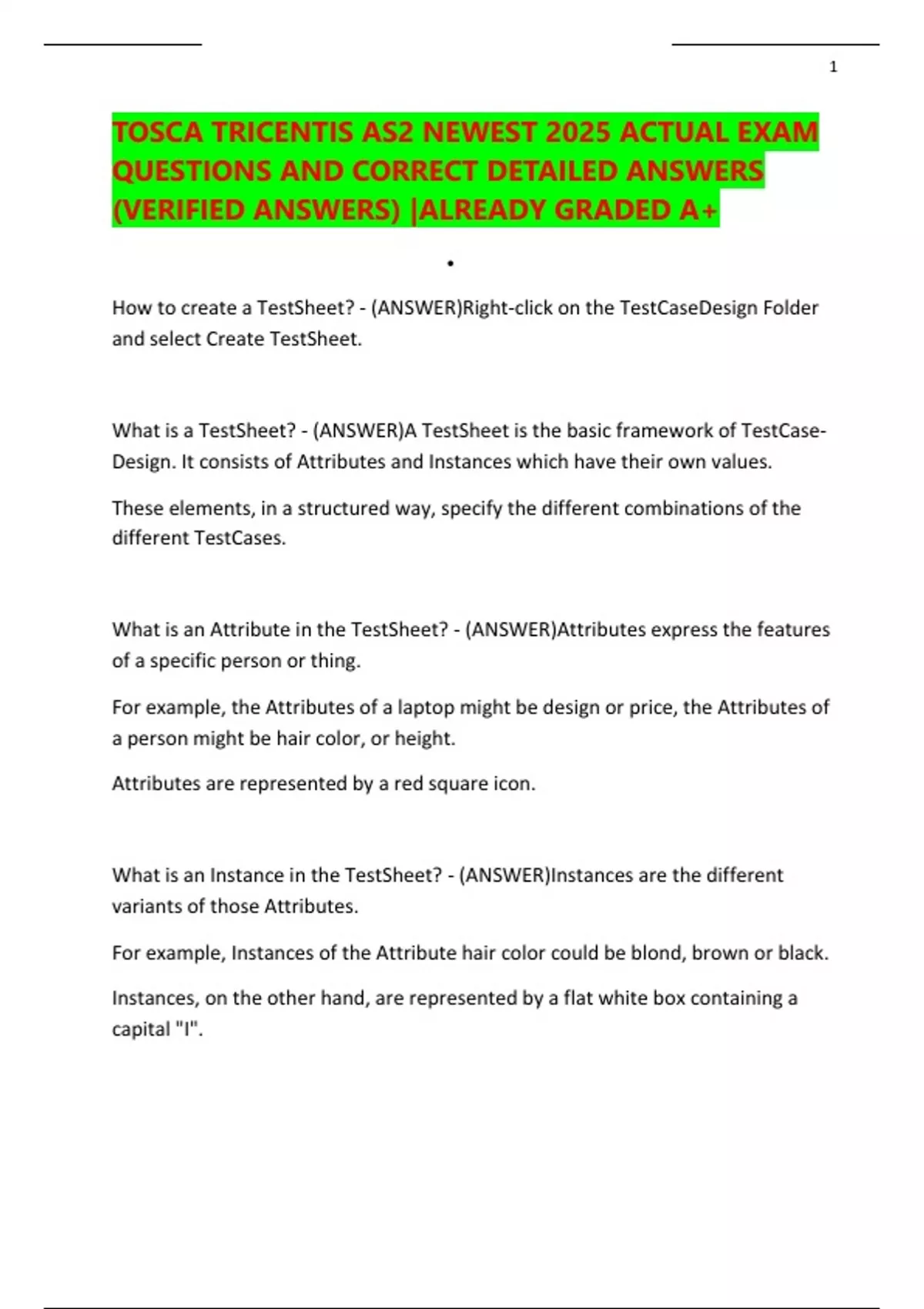 TOSCA TRICENTIS AS2 NEWEST 2025 ACTUAL EXAM QUESTIONS AND CORRECT ...