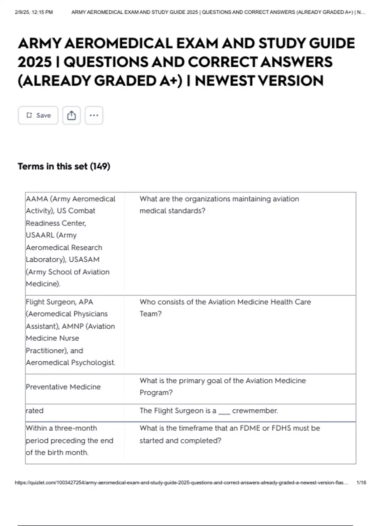 ARMY AEROMEDICAL EXAM AND STUDY GUIDE 2025 | QUESTIONS AND CORRECT ...