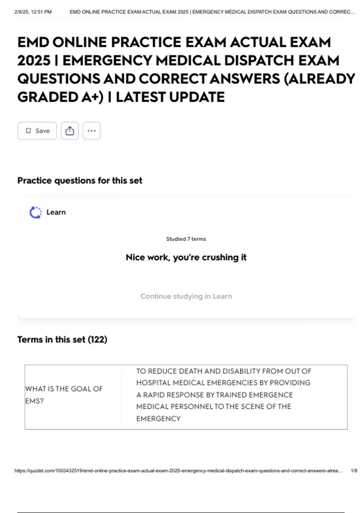 EMD ONLINE PRACTICE EXAM ACTUAL EXAM 2025 | EMERGENCY MEDICAL DISPATCH EXAM QUESTIONS AND ...