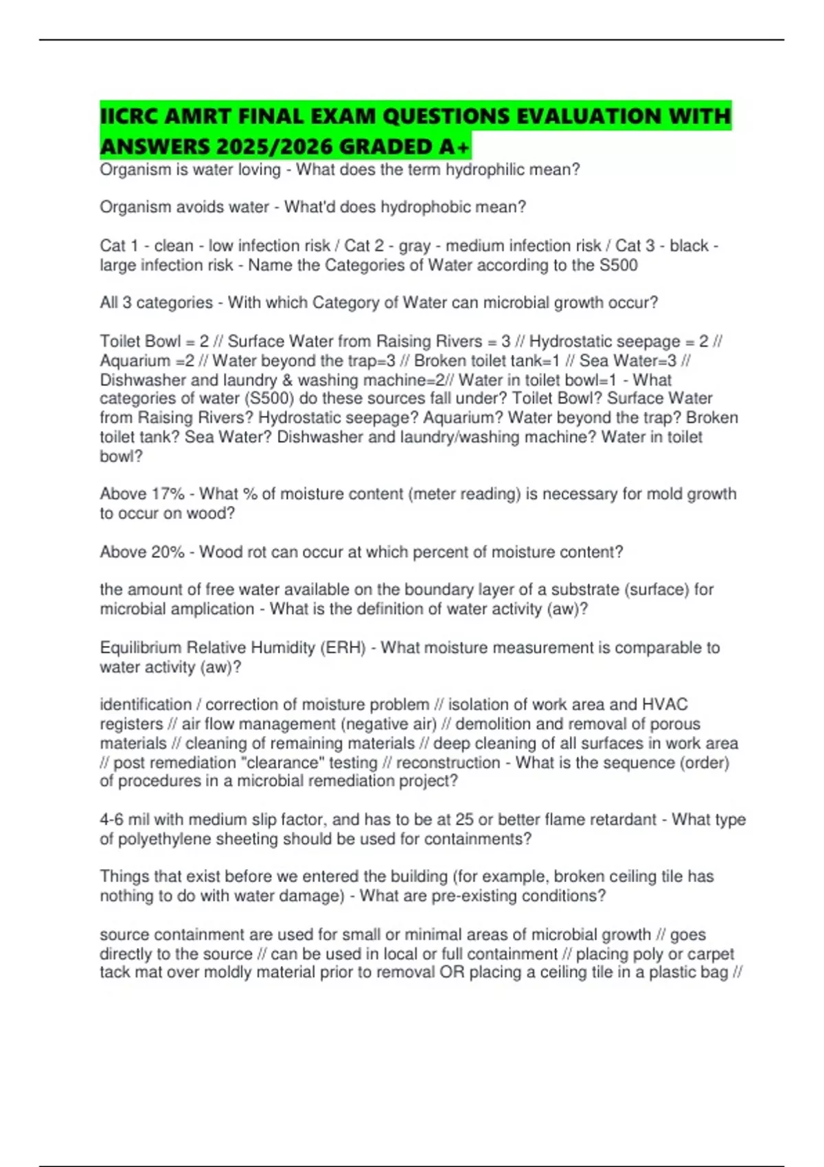 IICRC AMRT FINAL EXAM QUESTIONS EVALUATION WITH ANSWERS 2025/2026 ...