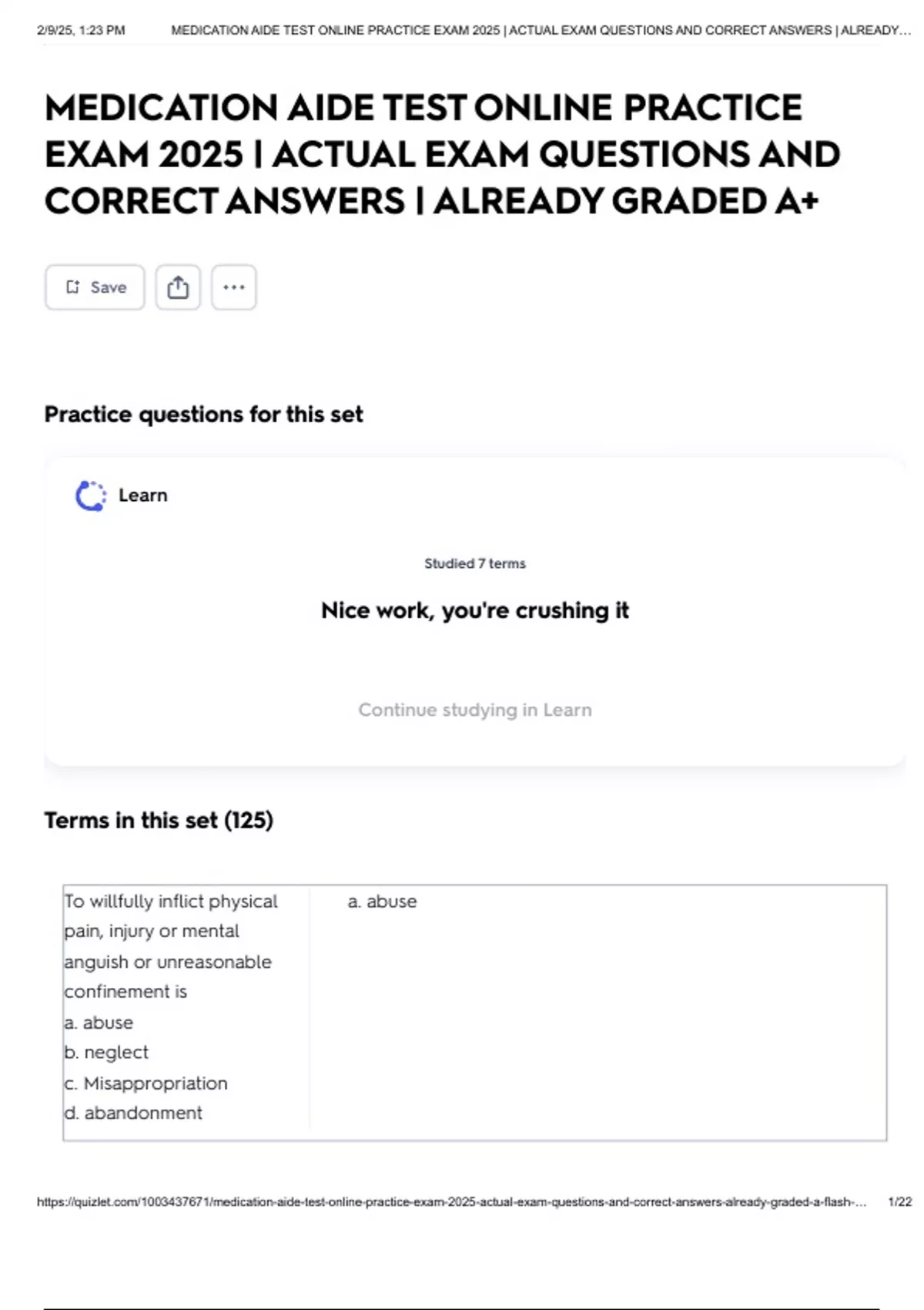 Medication Aide Test Online Practice Exam 2025 Actual Exam Questions And Correct Answers