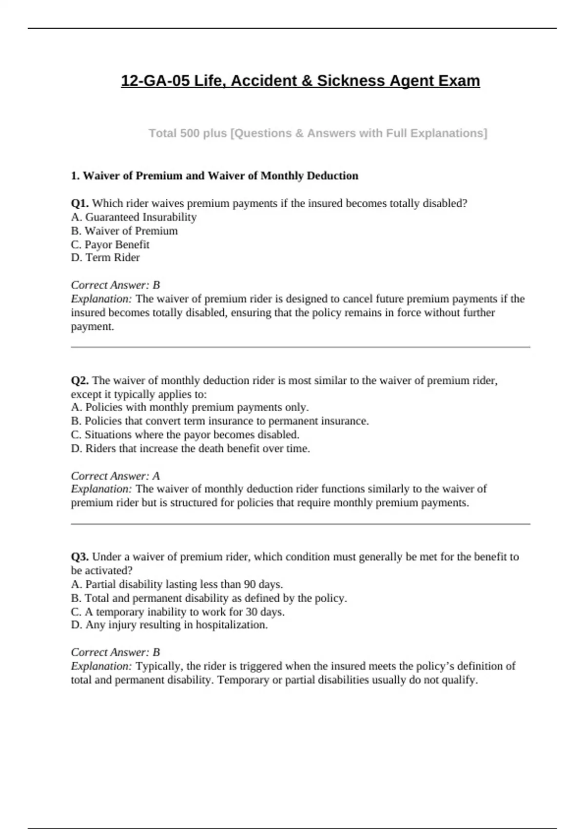 "Master the 12-GA-05 Exam: Full Practice Test for Life, Accident ...