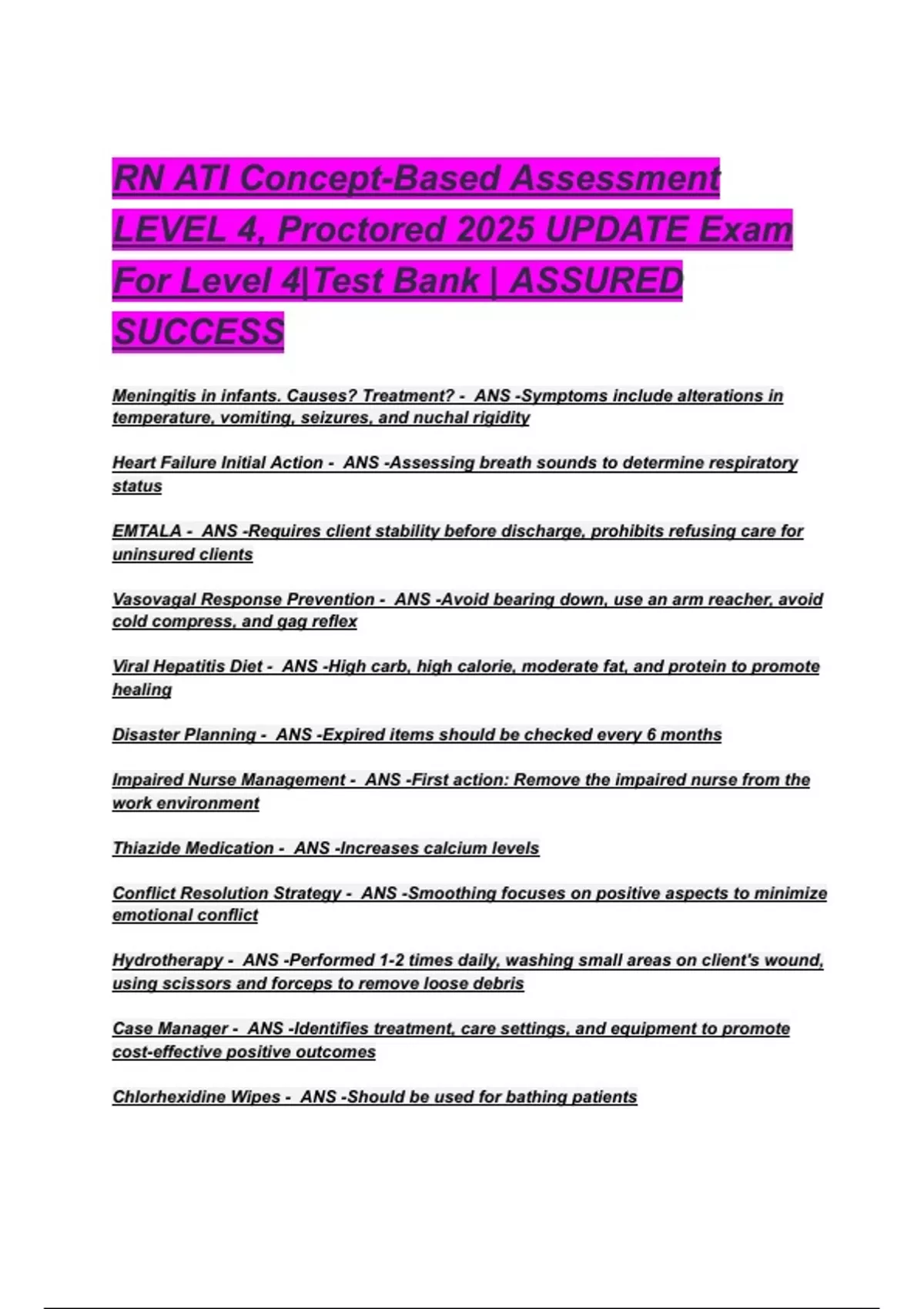 RN ATI Concept-Based Assessment LEVEL 4, Proctored 2025 UPDATE Exam For ...