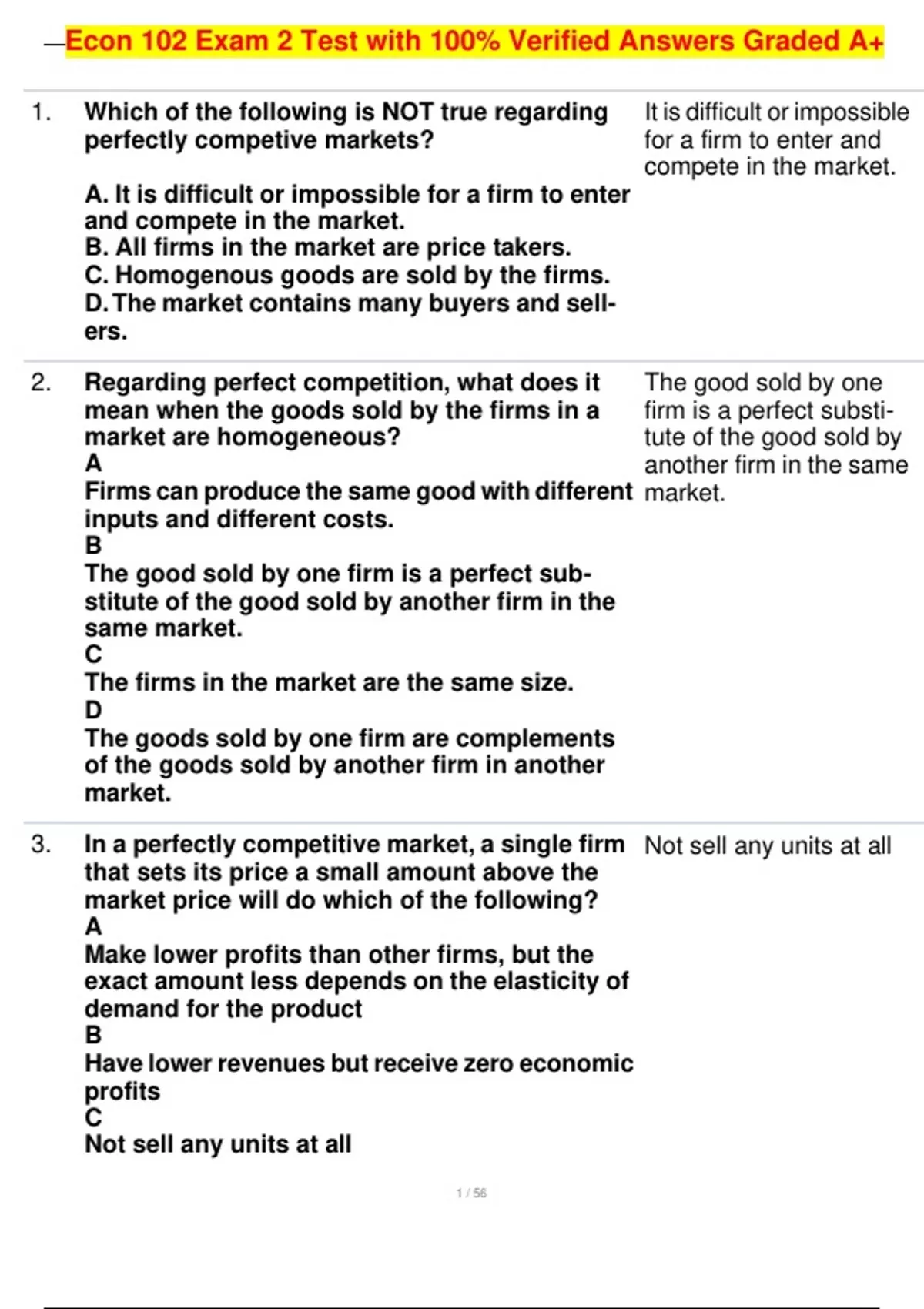 Econ 102 Exam 2 Test with 100% Verified Answers Graded A+ - Econ 102 ...