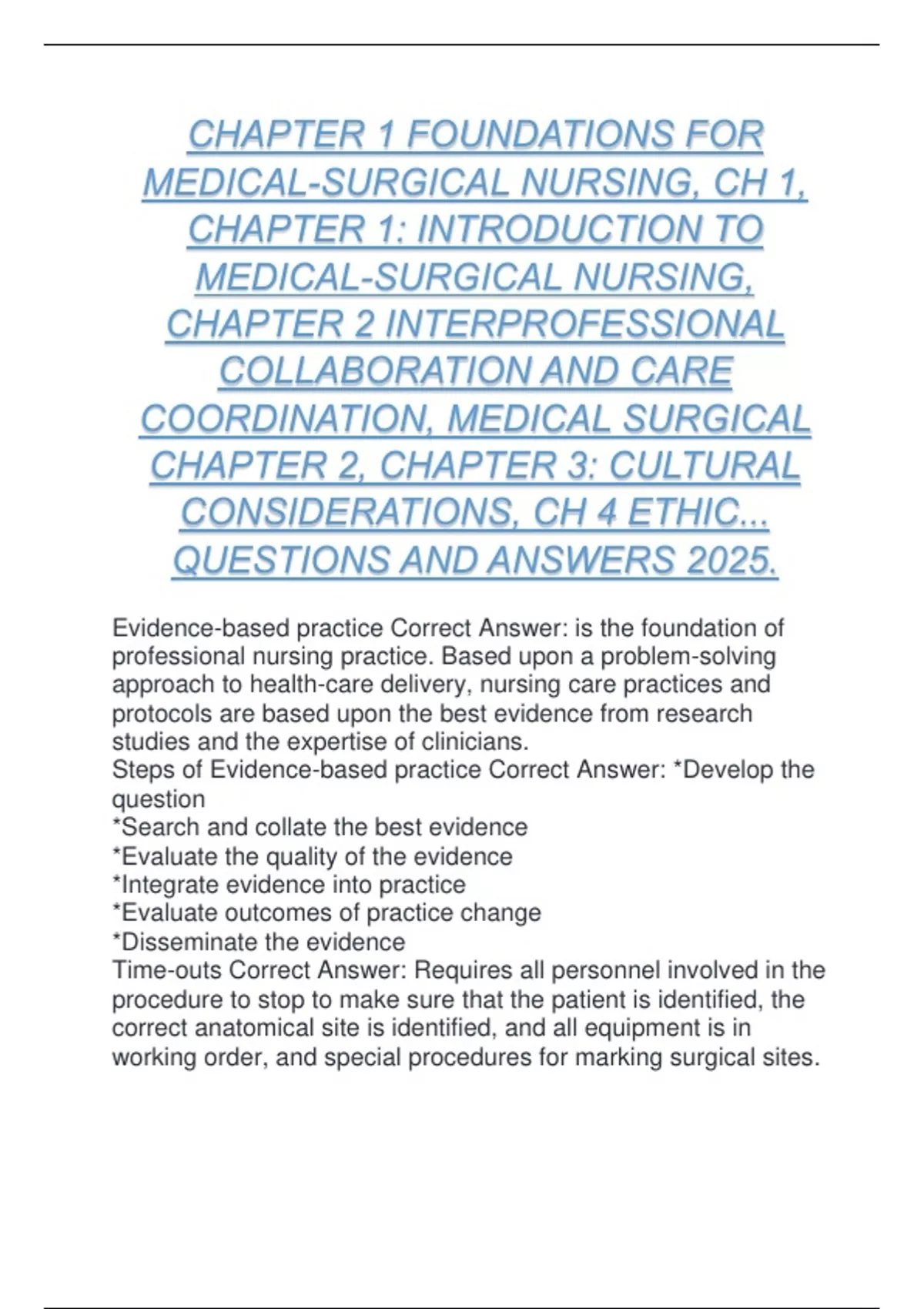 CHAPTER 1 FOUNDATIONS FOR MEDICAL-SURGICAL NURSING, CH 1, CHAPTER 1: INTRODUCTION TO MEDICAL ...