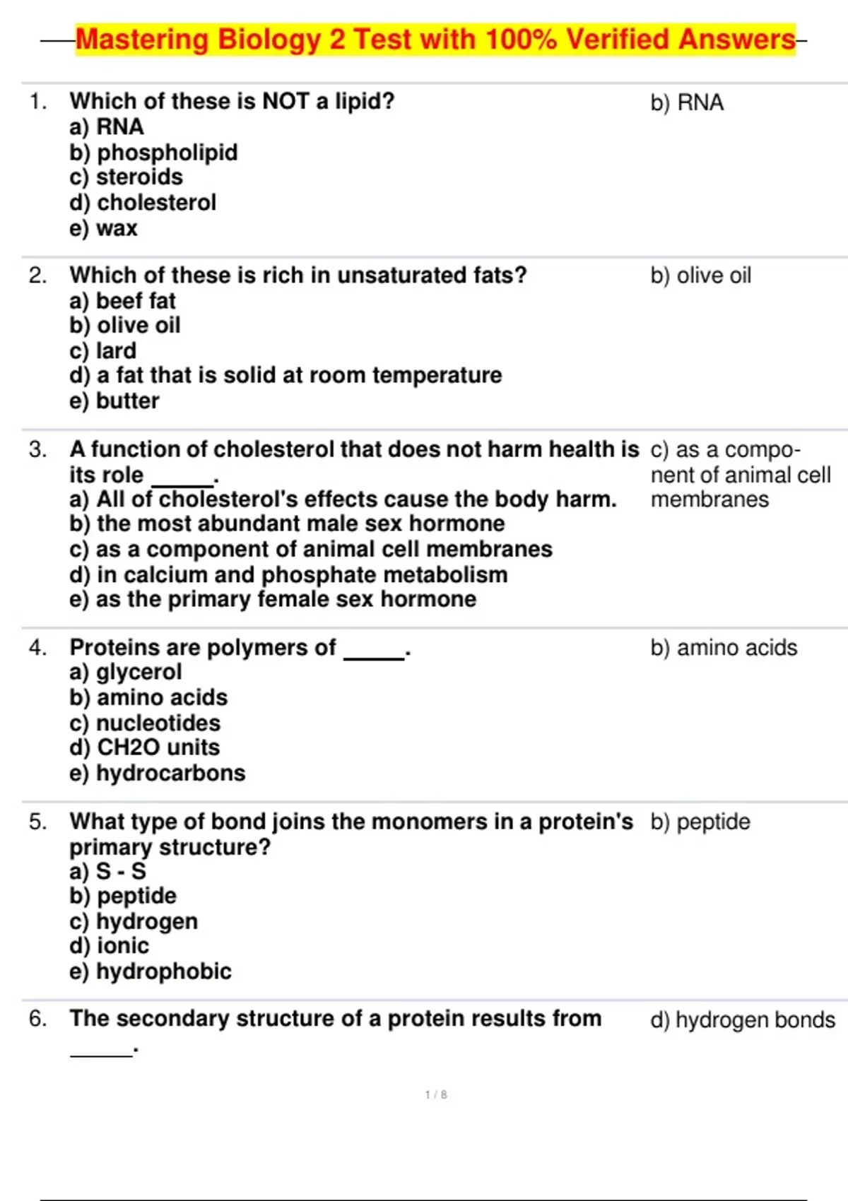 Mastering Biology 2 Test with 100% Verified Answers - Mastering Biology ...