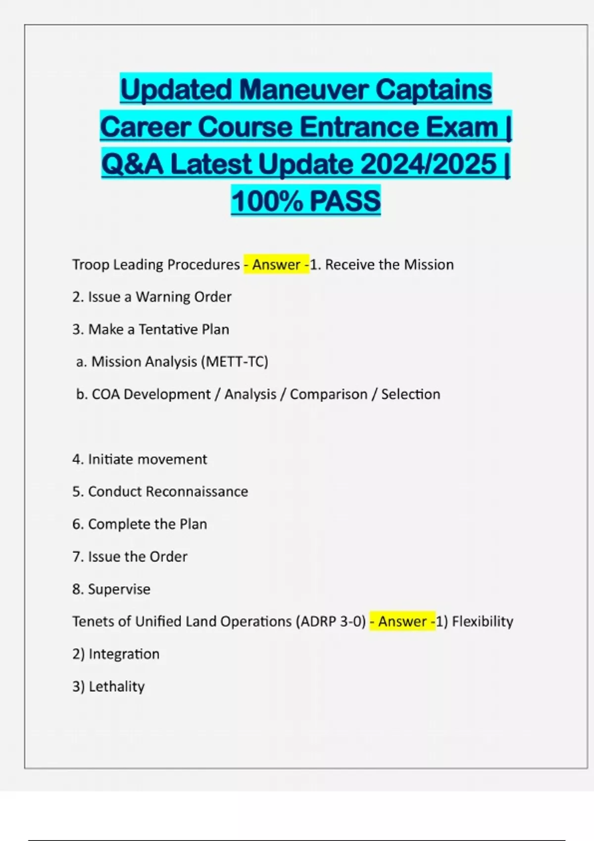 Updated Maneuver Captains Career Course Entrance Exam | Q&A Latest ...