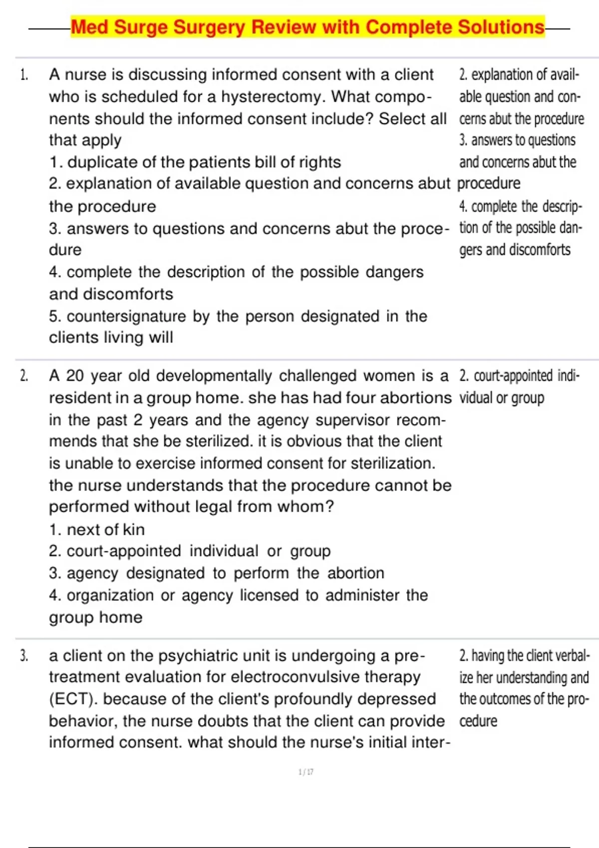 Med Surge Surgery Review with Complete Solutions - Med Surge Surgery ...