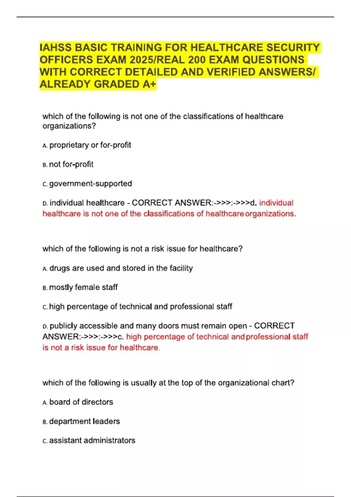 IAHSS BASIC TRAINING FOR HEALTHCARE SECURITY OFFICERS EXAM 2025/REAL ...