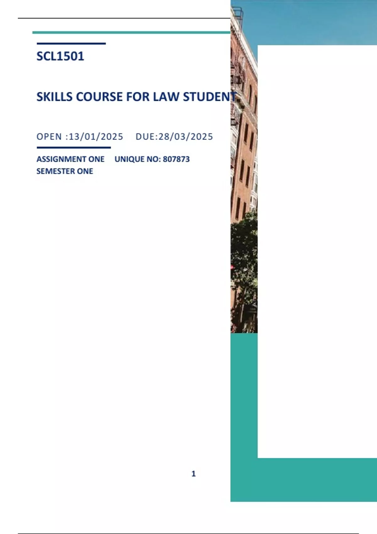 Scl 1501 assessment 1 semester 1 2025 - SKILLS COURSE FOR LAW STUDENT ...