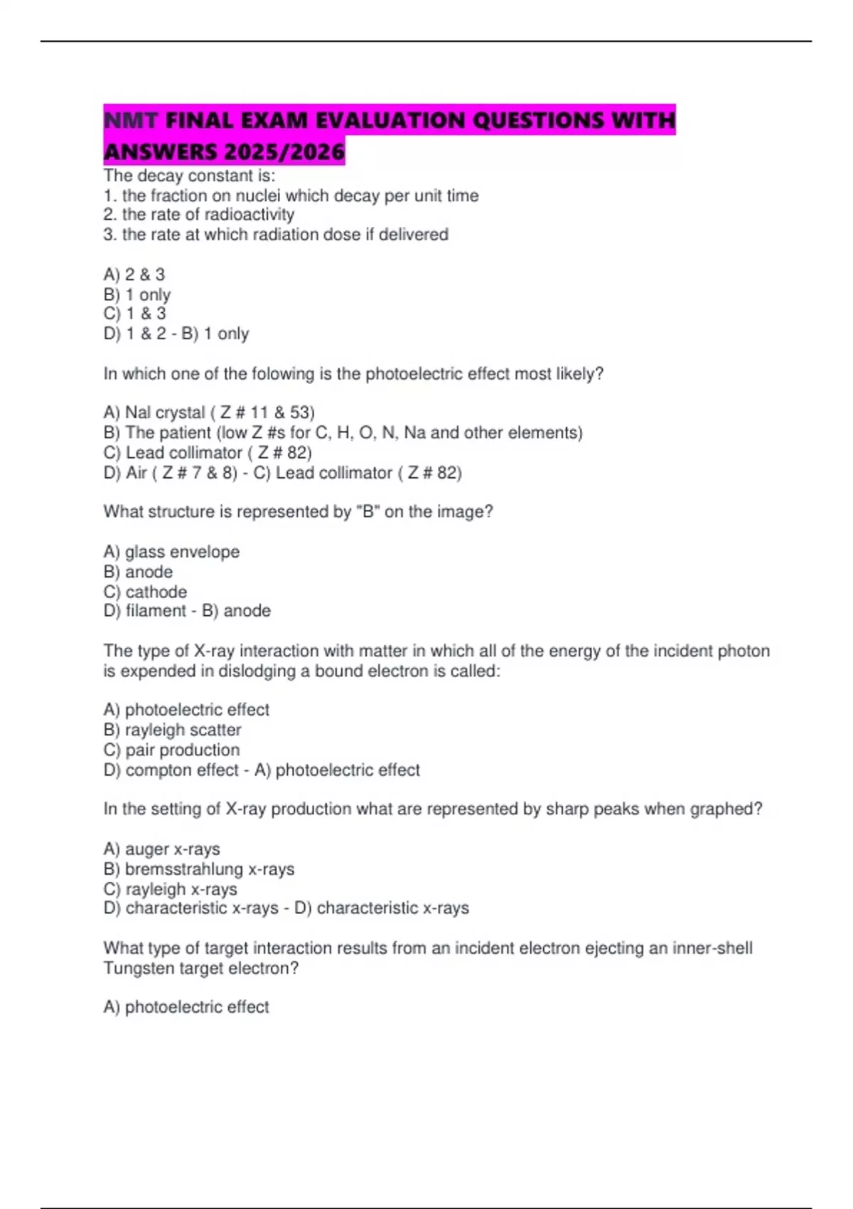 NMT STUDY GUIDE EXAM EVALUATION QUESTIONS WITH ANSWERS 2025/2026 - NMT ...
