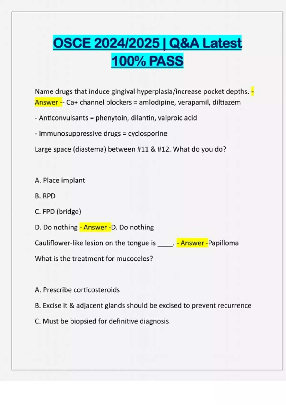 OSCE 2024/2025 | Q&A Latest 100% PASS - DSE OSCE - Stuvia US