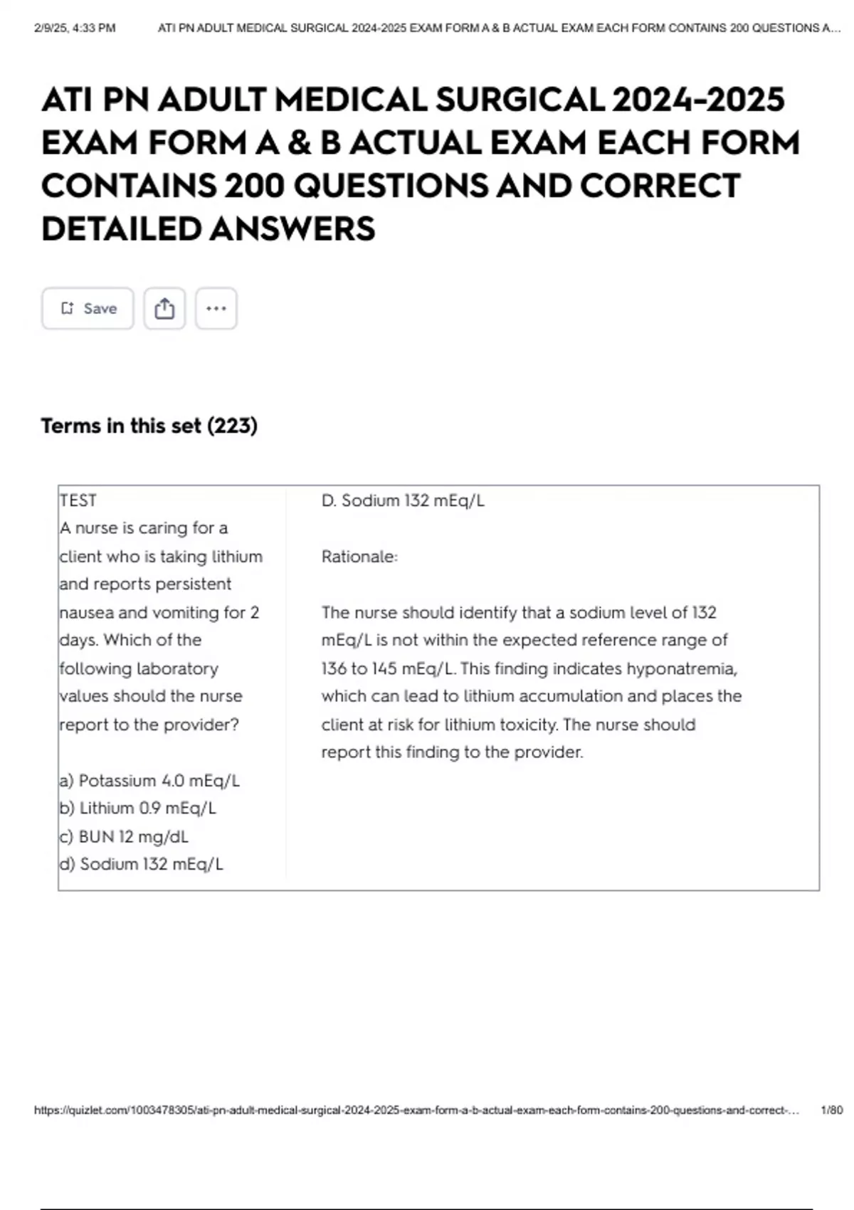 ATI PN ADULT MEDICAL SURGICAL EXAM FORM A & B ACTUAL EXAM EACH FORM ...