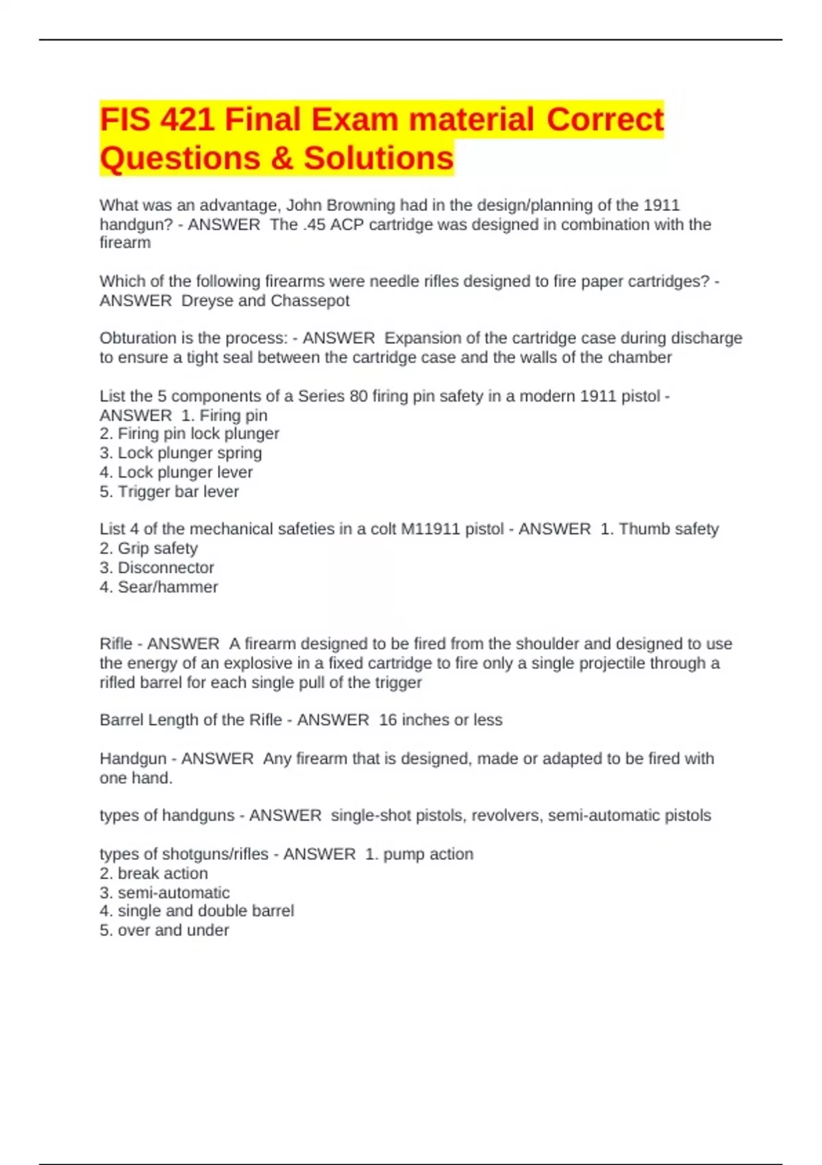 FIS 421 Final Exam material Correct Questions & Solutions - FIS - Stuvia US