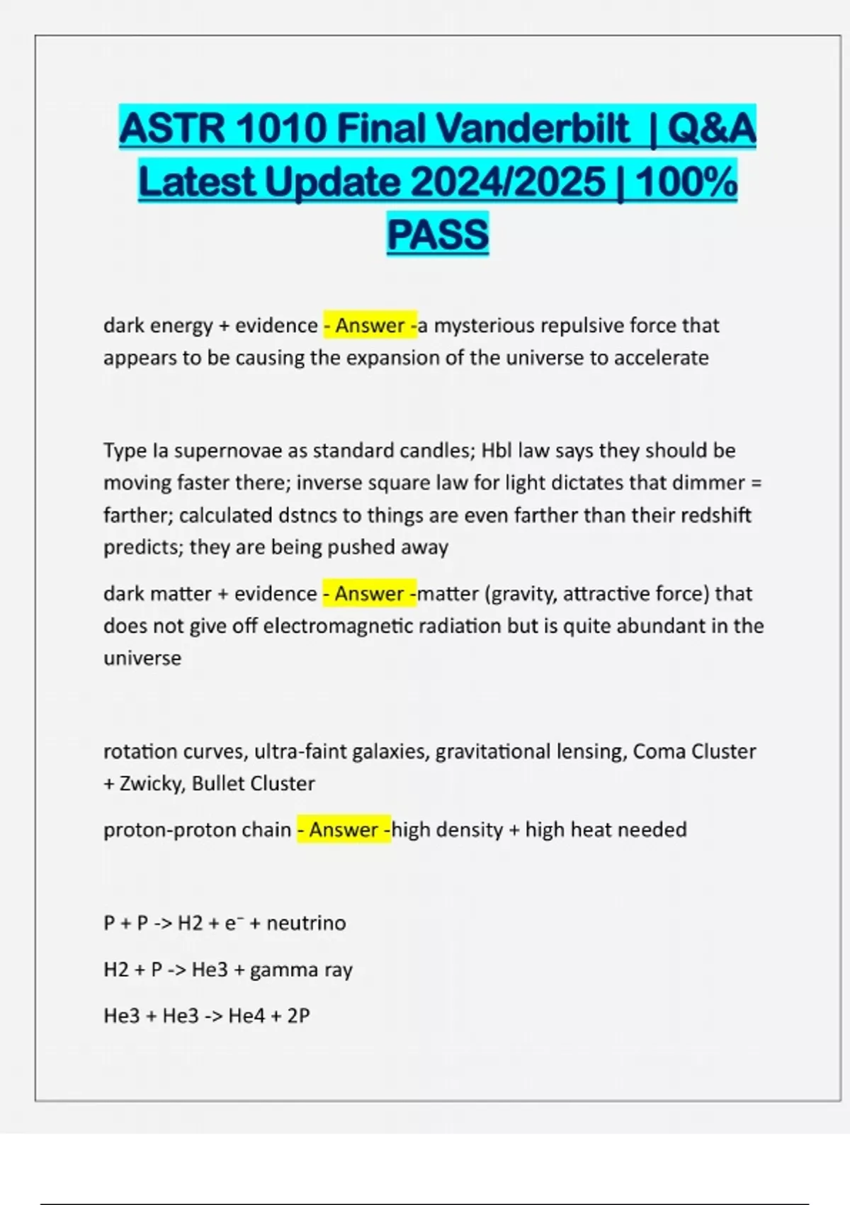 ASTR 1010 Final Vanderbilt | Q&A Latest Update 2024/2025 | 100% PASS ...