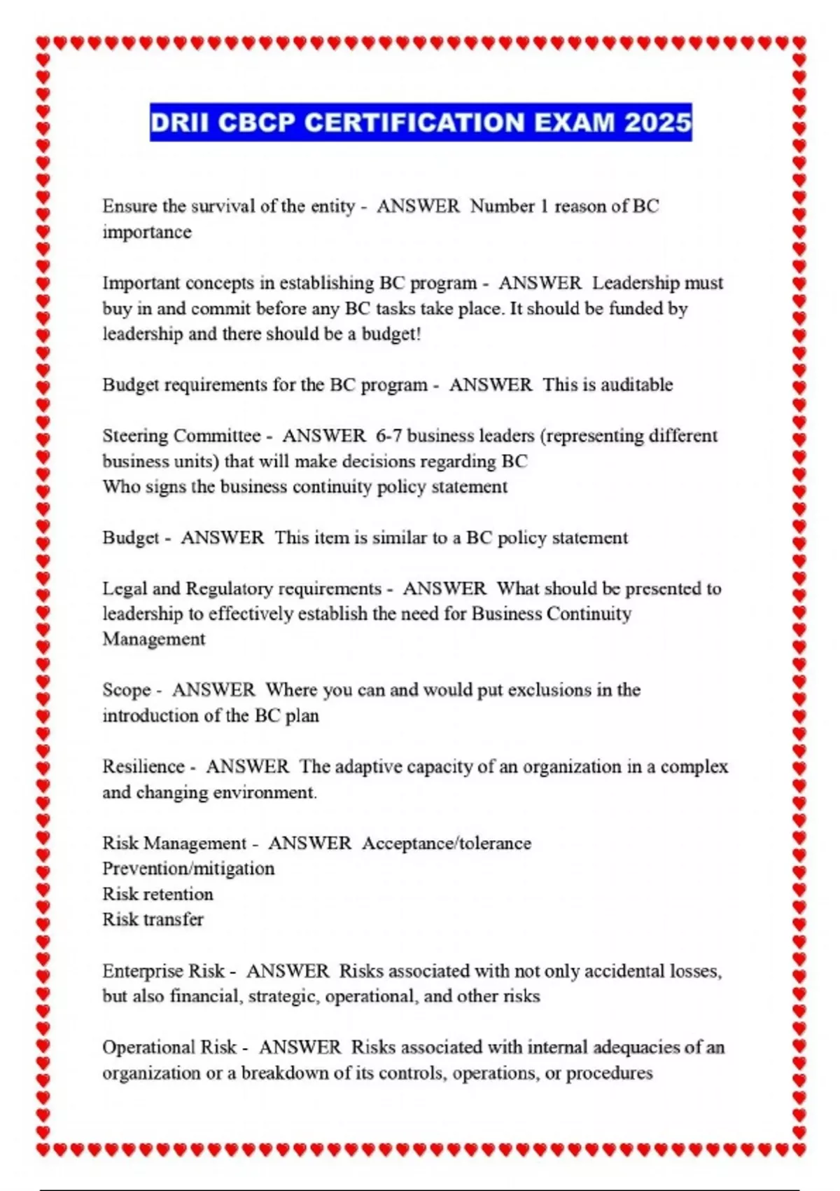 DRII CBCP CERTIFICATION EXAM 2025 - DRII CBCP - Stuvia US