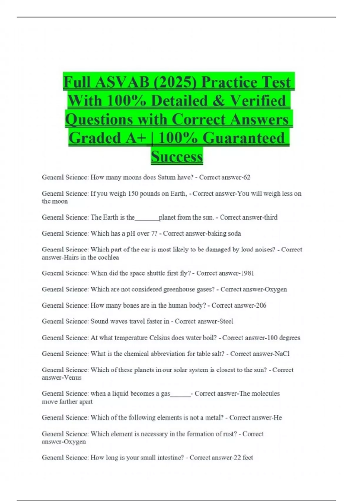Full Asvab 2025 Practice Test With 100 Detailed Verified Questions